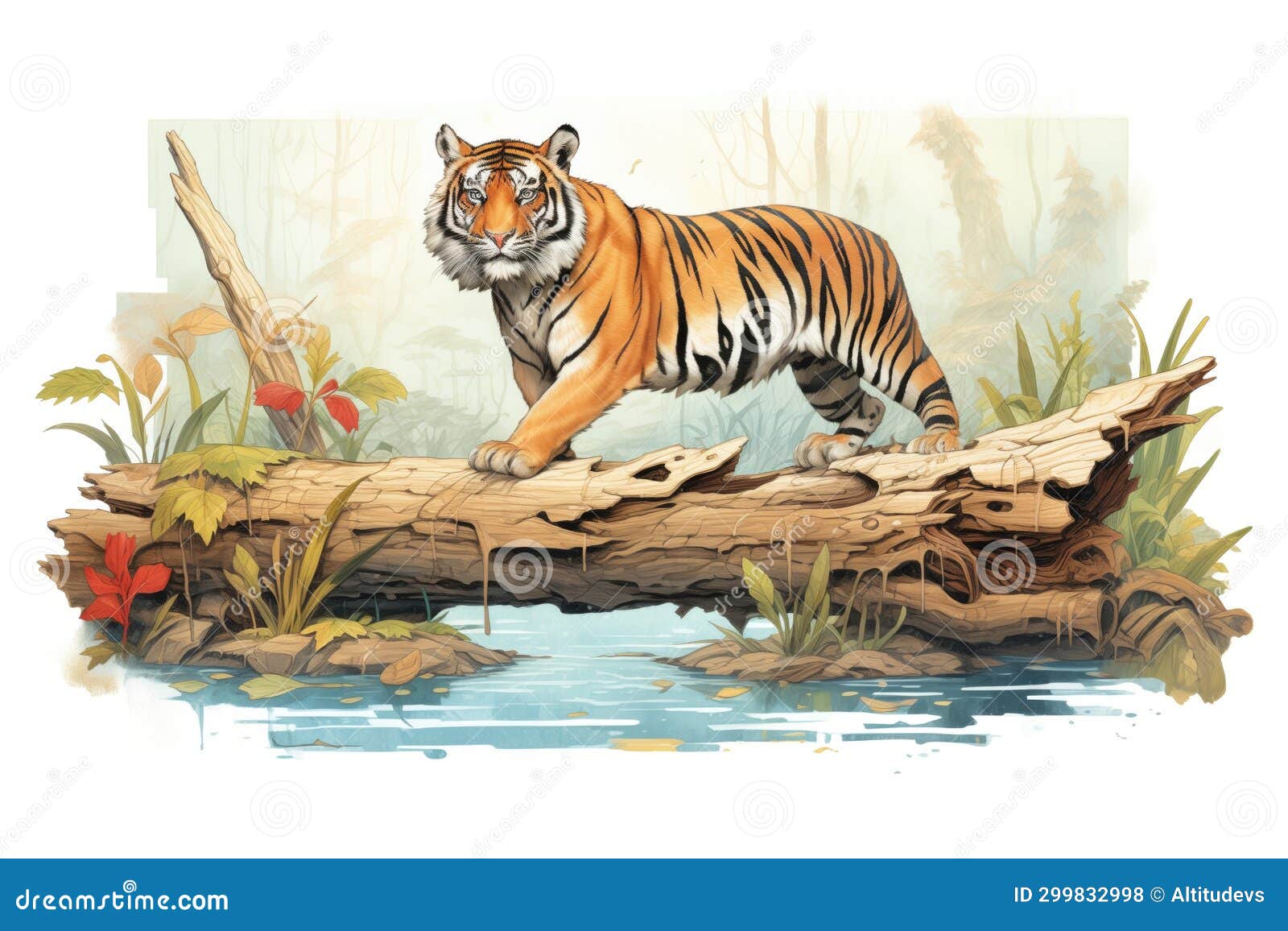 Sumatran Tiger Walking on a Fallen Log in the Jungle Stock Photo ...