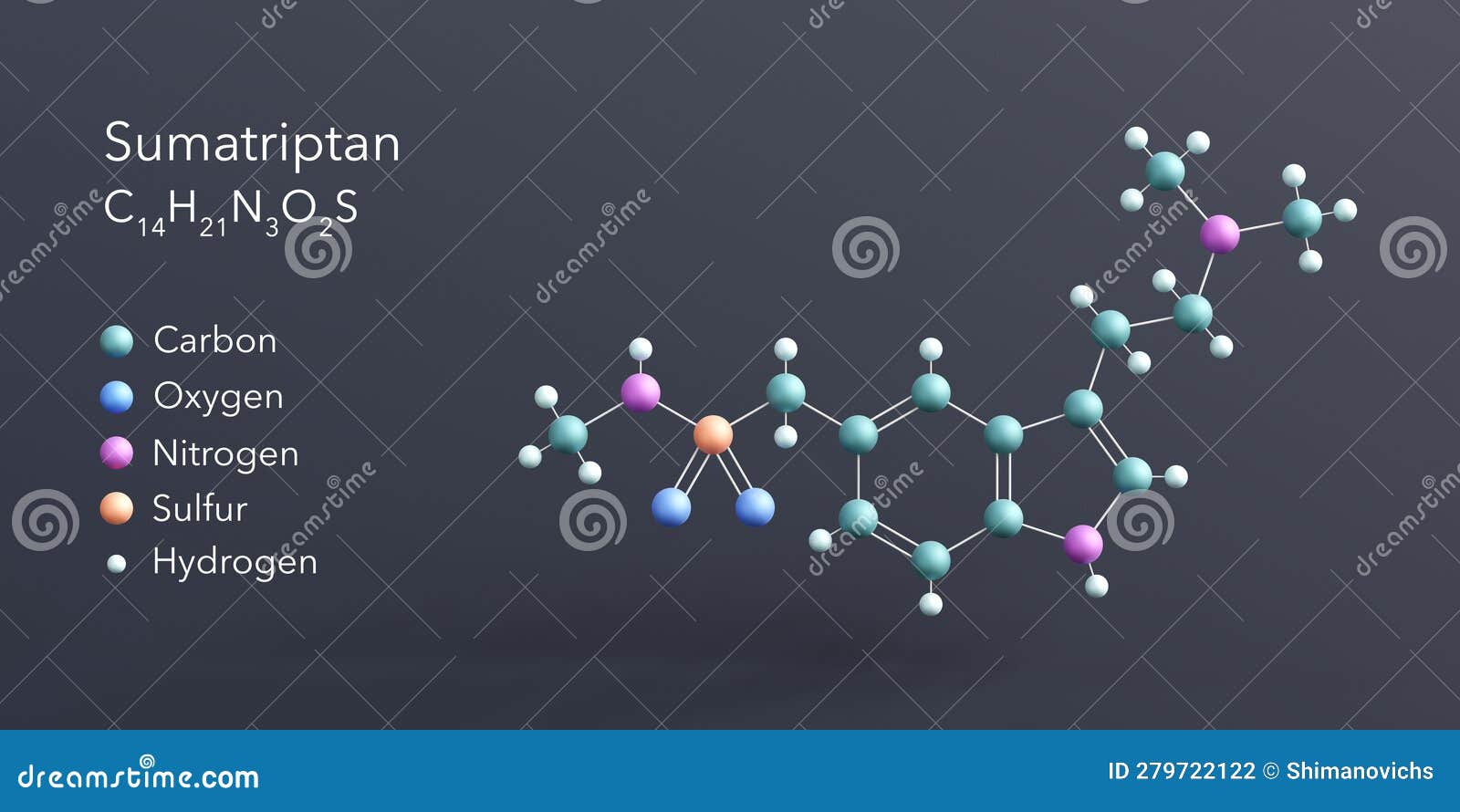 Sumatriptan Molecule 3d Rendering Flat Molecular Structure With