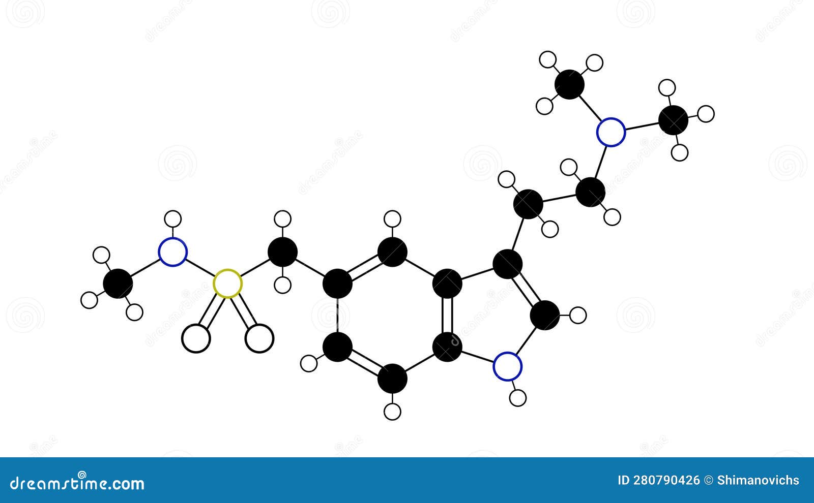Sumatriptan Molecule, Structural Chemical Formula, Ball-and-stick Model ...