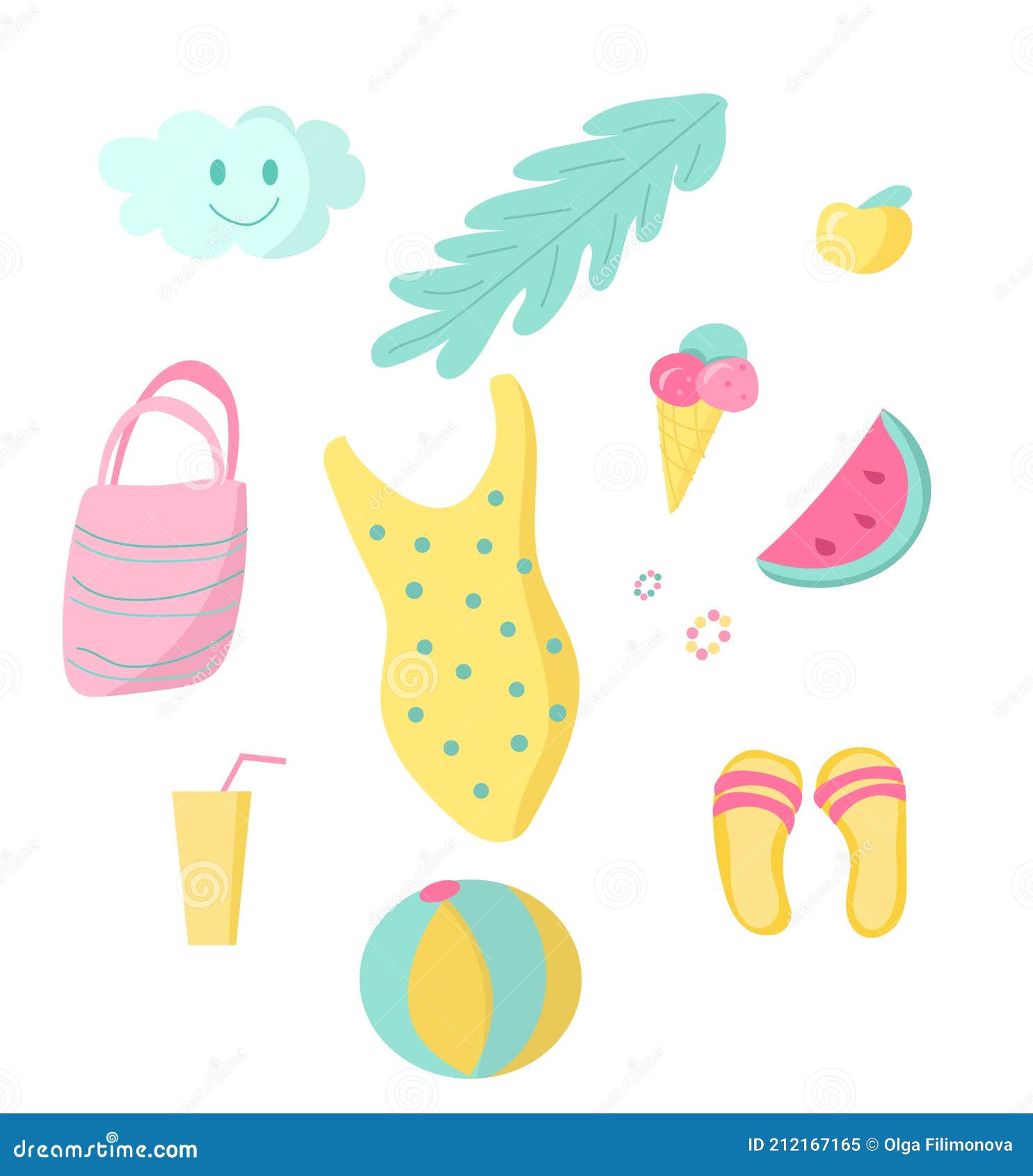 Sumer Vector Bright Set with Isolated Objects Stock Vector ...