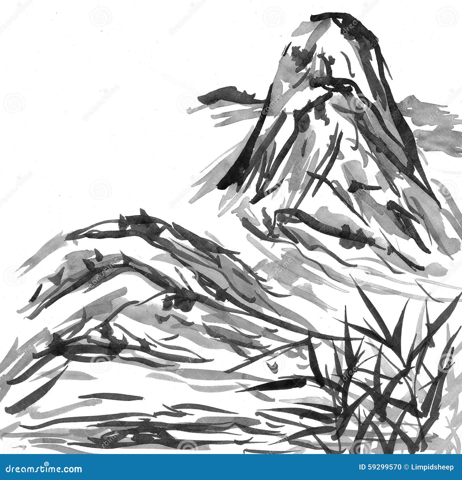 Sumi-e landscape stock illustration. Illustration of japan - 59299570