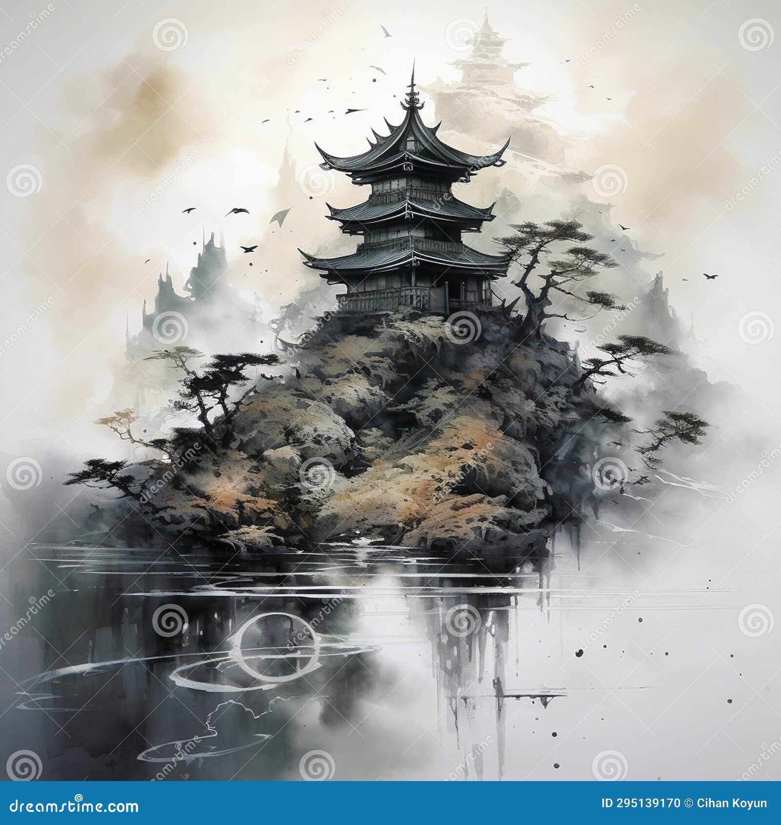 Sumi-e Symphony Hand-Drawn Japanese Magic Stock Illustration ...