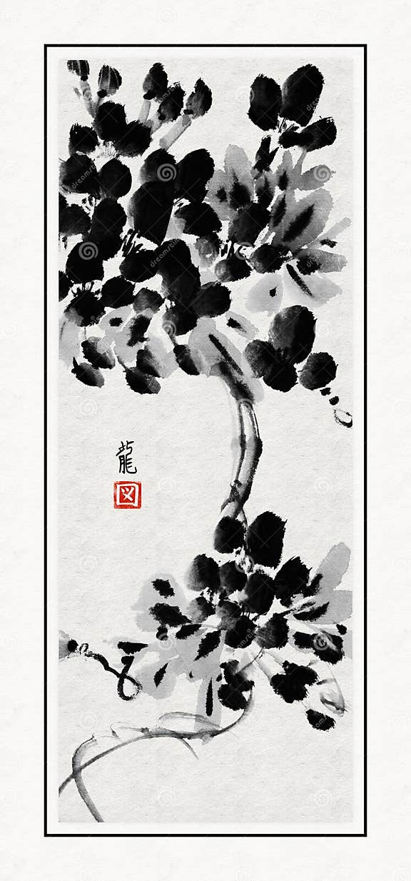 Sumi-e tree stock illustration. Illustration of chinese - 6927358
