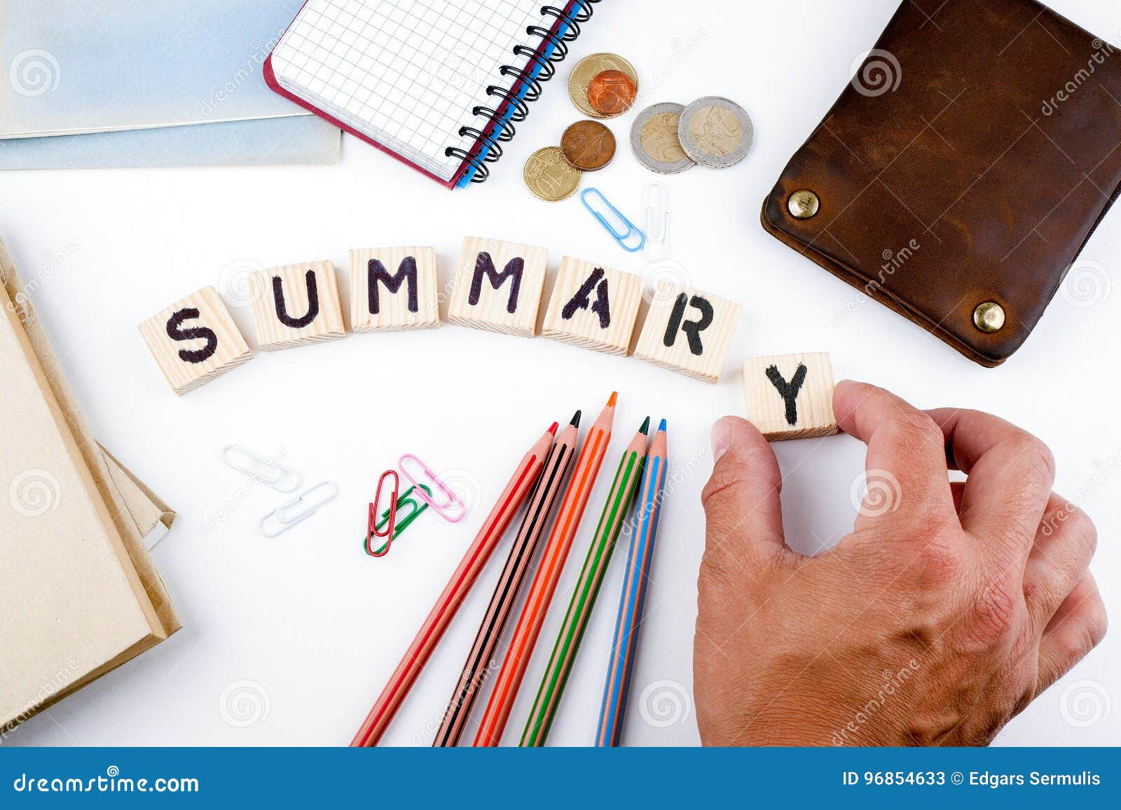 Summary Concept. Wooden Letters on a White Background Stock Image ...