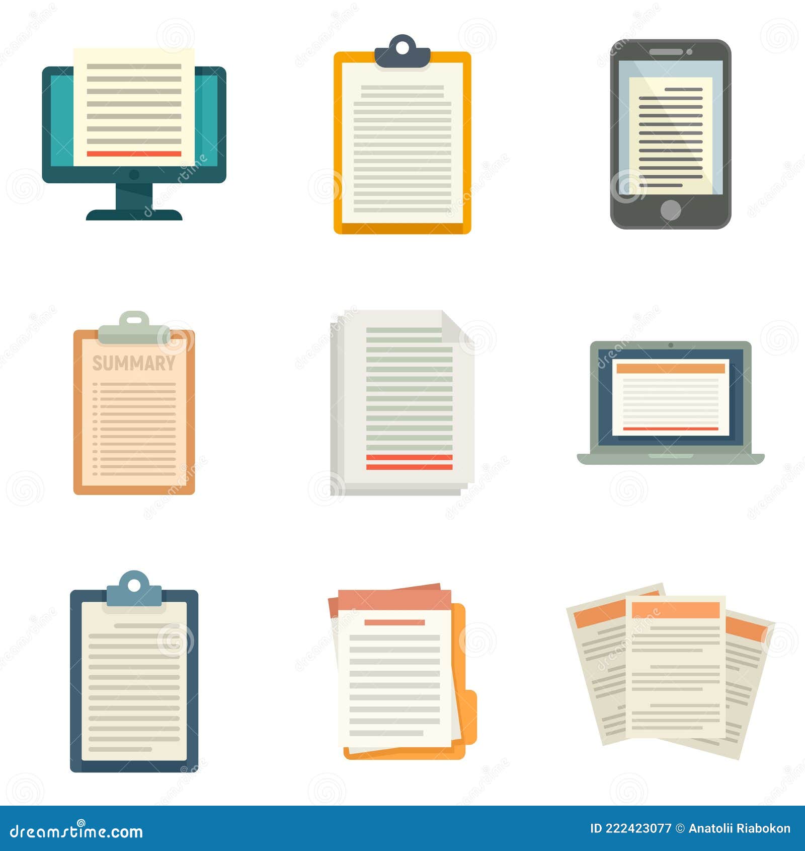 Summary Icons Set Flat Vector Isolated Stock Vector - Illustration of ...