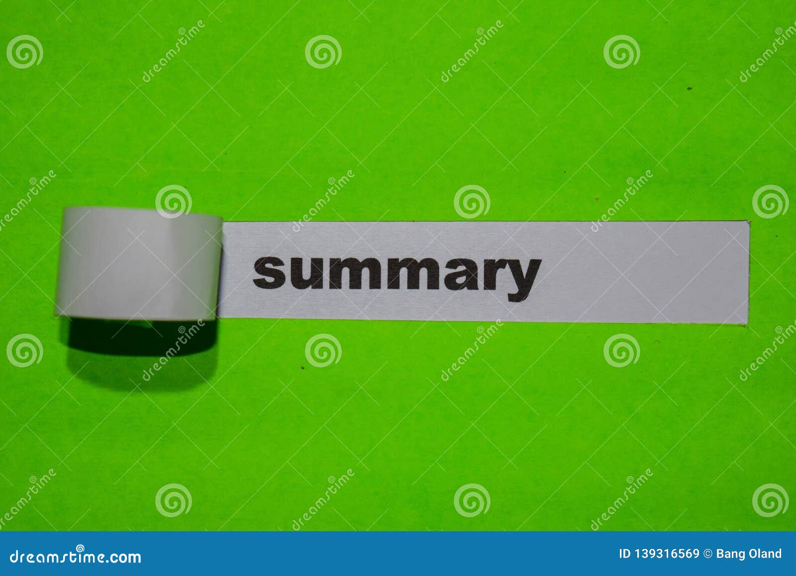 Summary, Inspiration Concept on Green Torn Paper Stock Image - Image of ...