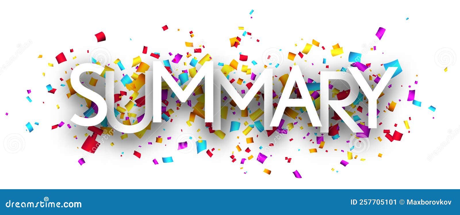 Summary Sign on Colorful Cut Ribbon Confetti Background Stock Vector ...