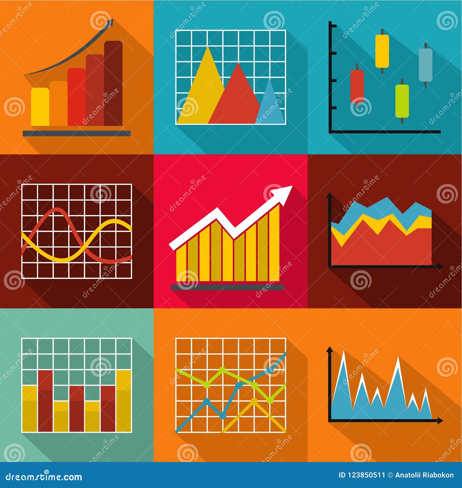 Summary Table Icons Set, Flat Style Stock Illustration - Illustration ...