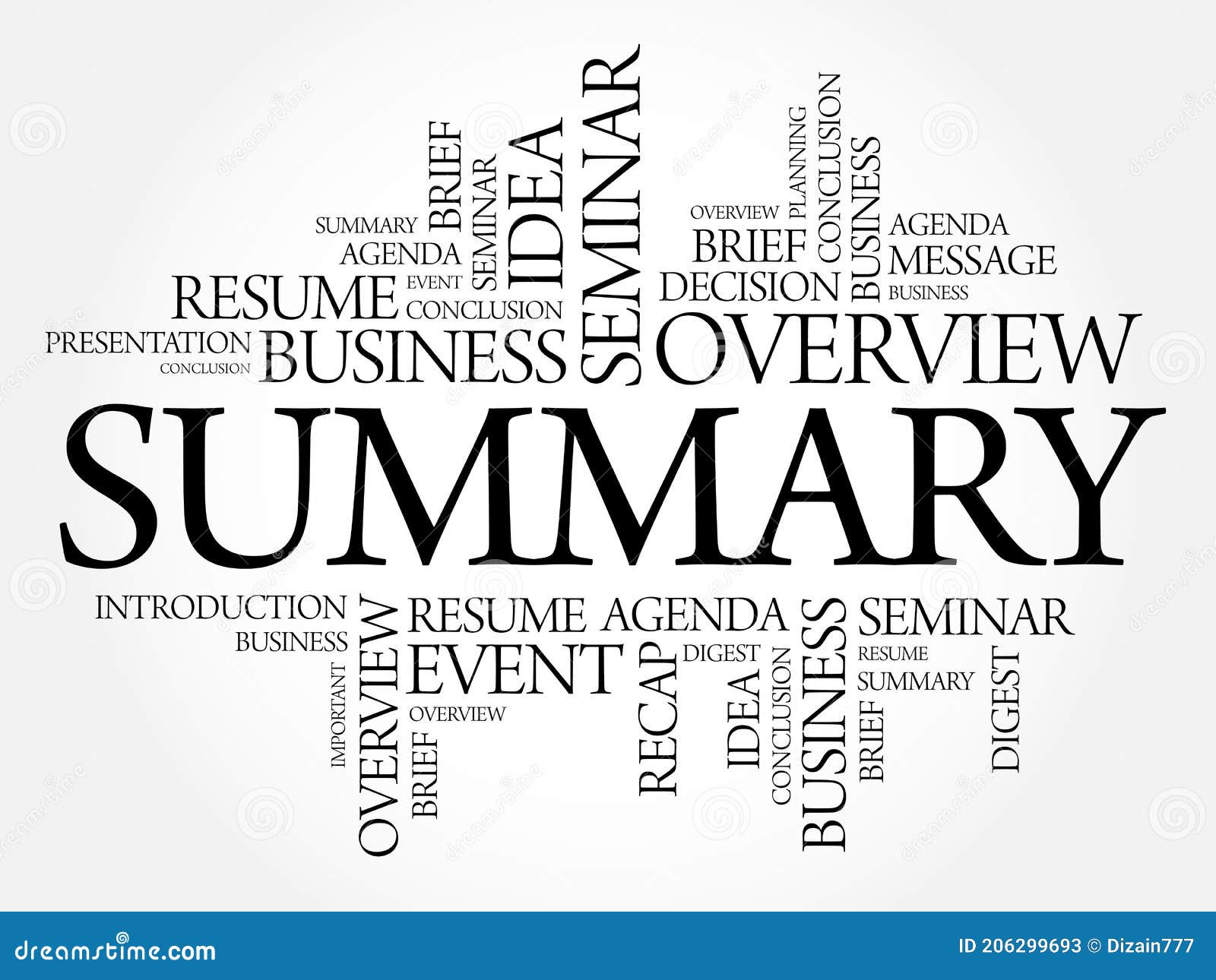 Summary word cloud collage stock illustration. Illustration of essence ...