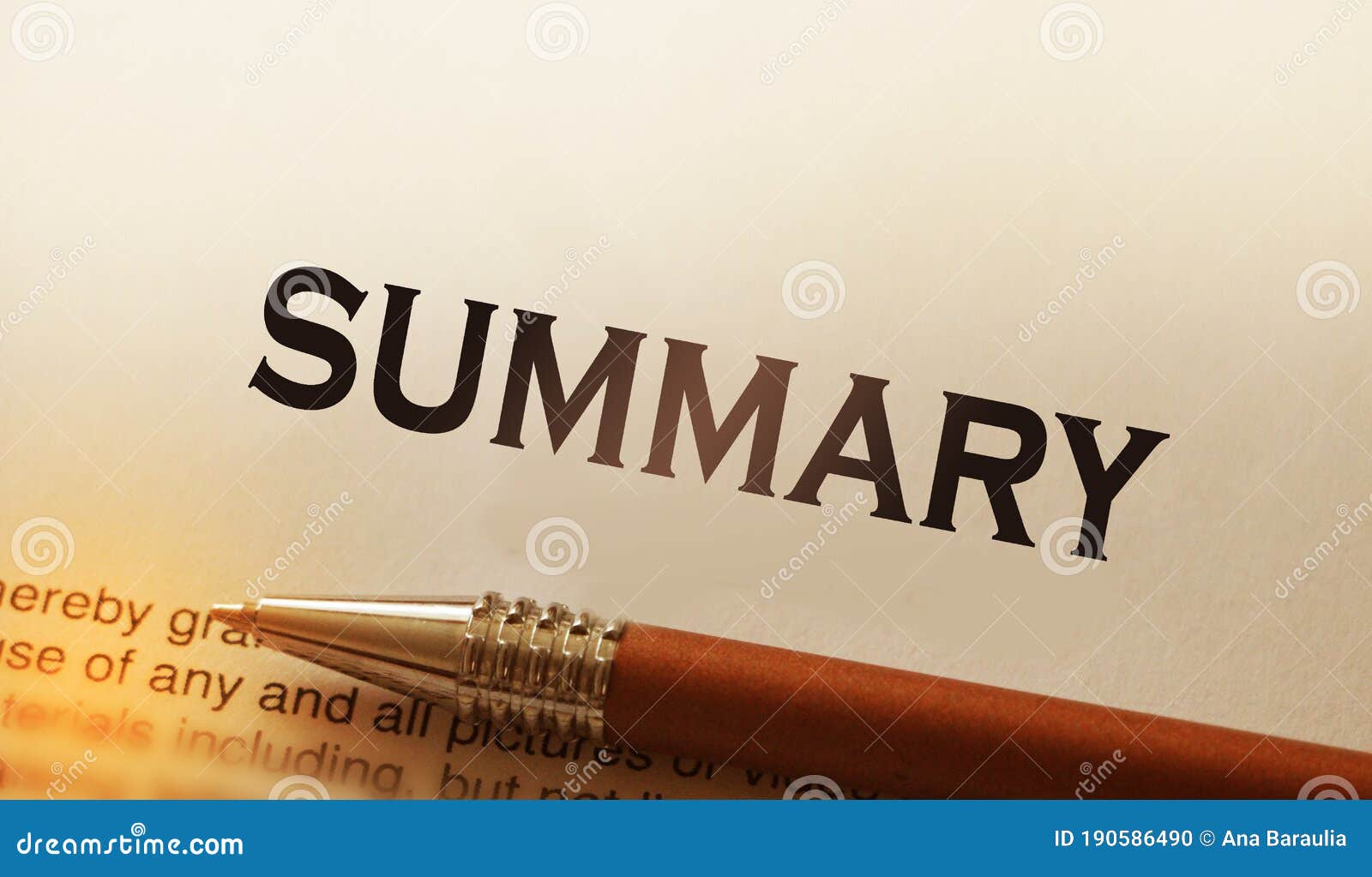 Summary Word Printed in Page with Pen. Business Project and Education ...