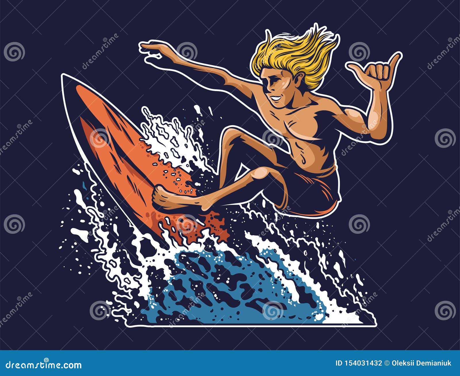 Young Crazy Man Surfer Which Surfing Stock Vector - Illustration of ...