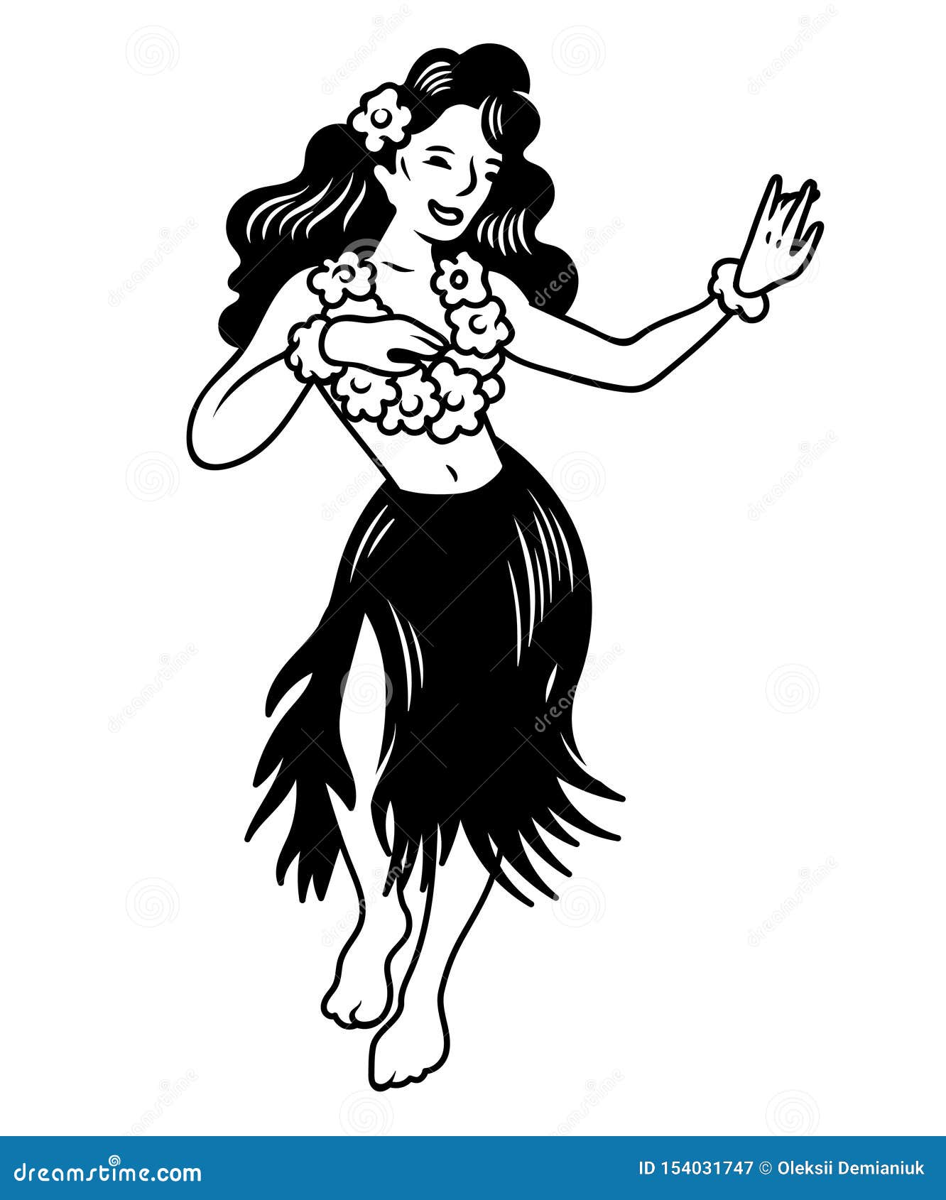 Young cute smile hula girl stock vector. Illustration of dress - 154031747