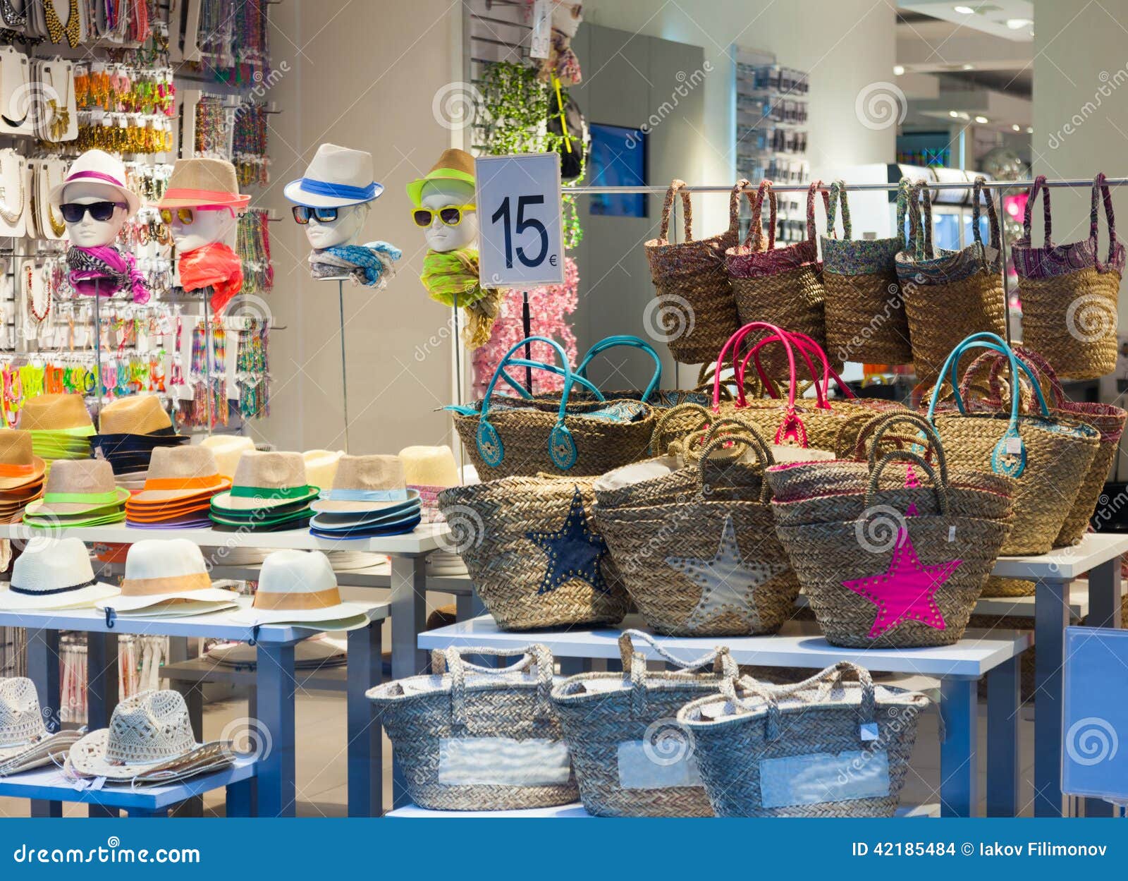 Summer accessories shop stock photo. Image of sale, dress - 42185484