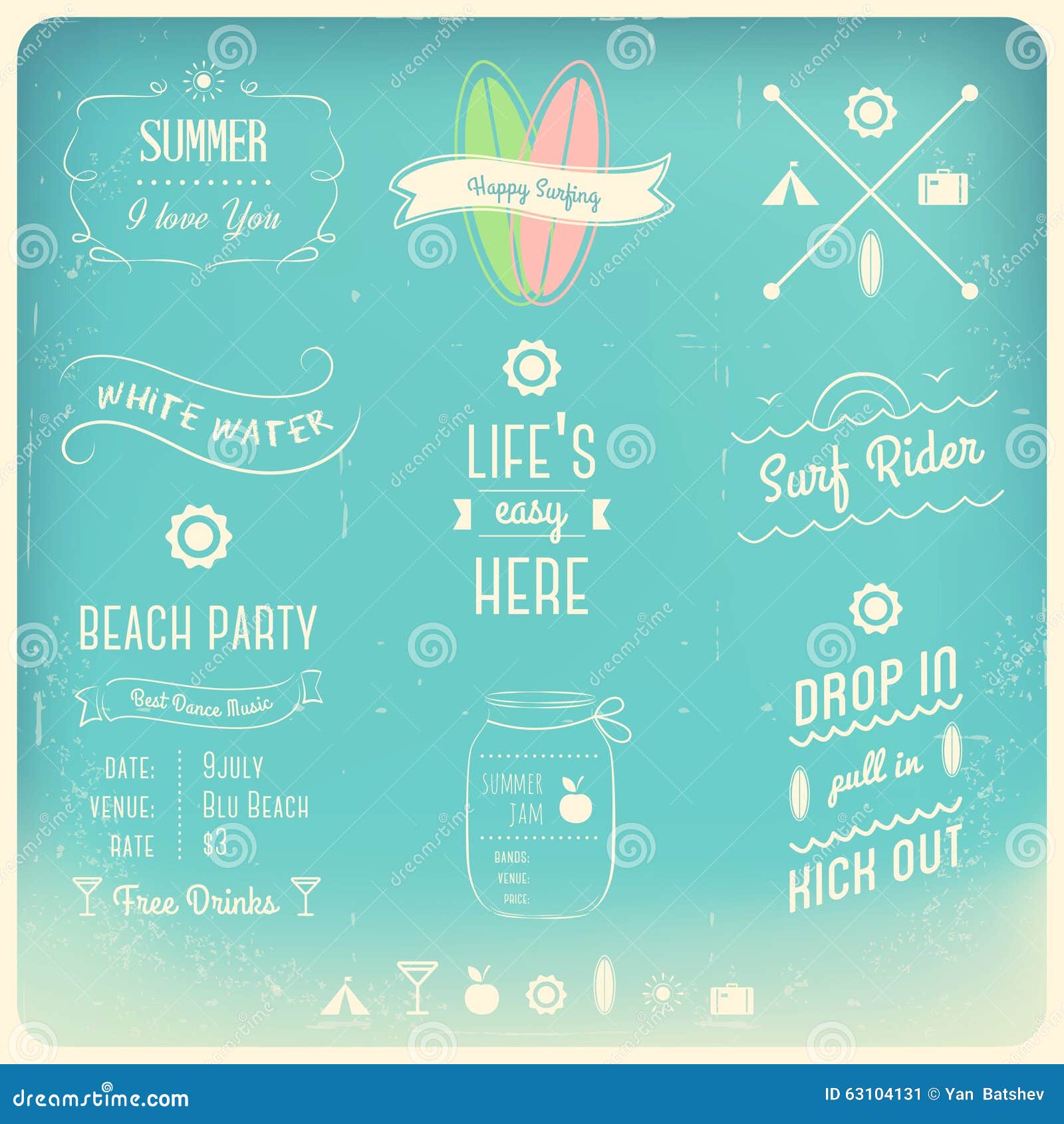 Summer Activities Typography Design Elements Stock Vector - Illustration of rider, concert: 63104131