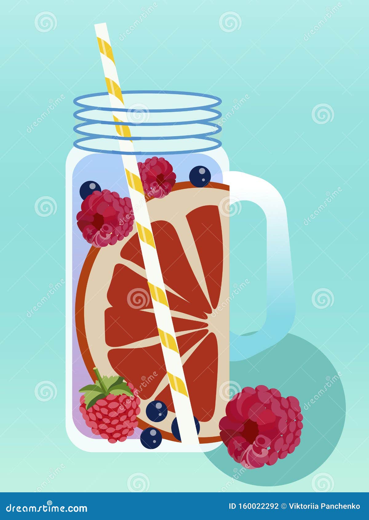 Summer Alcoholic Drink Cold with Berries. Realistic Drawing Stock ...