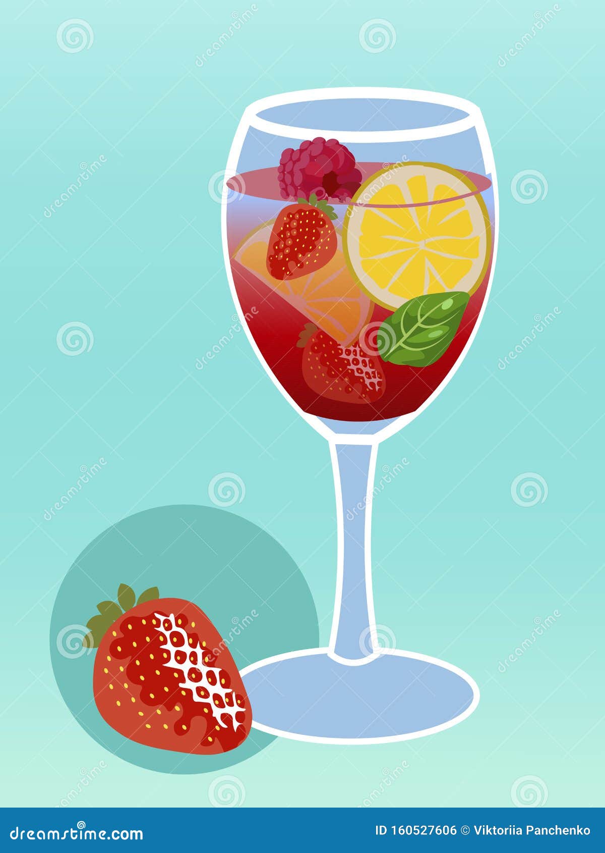 Summer Alcoholic Drink Cold with Berries. Realistic Drawing Stock ...
