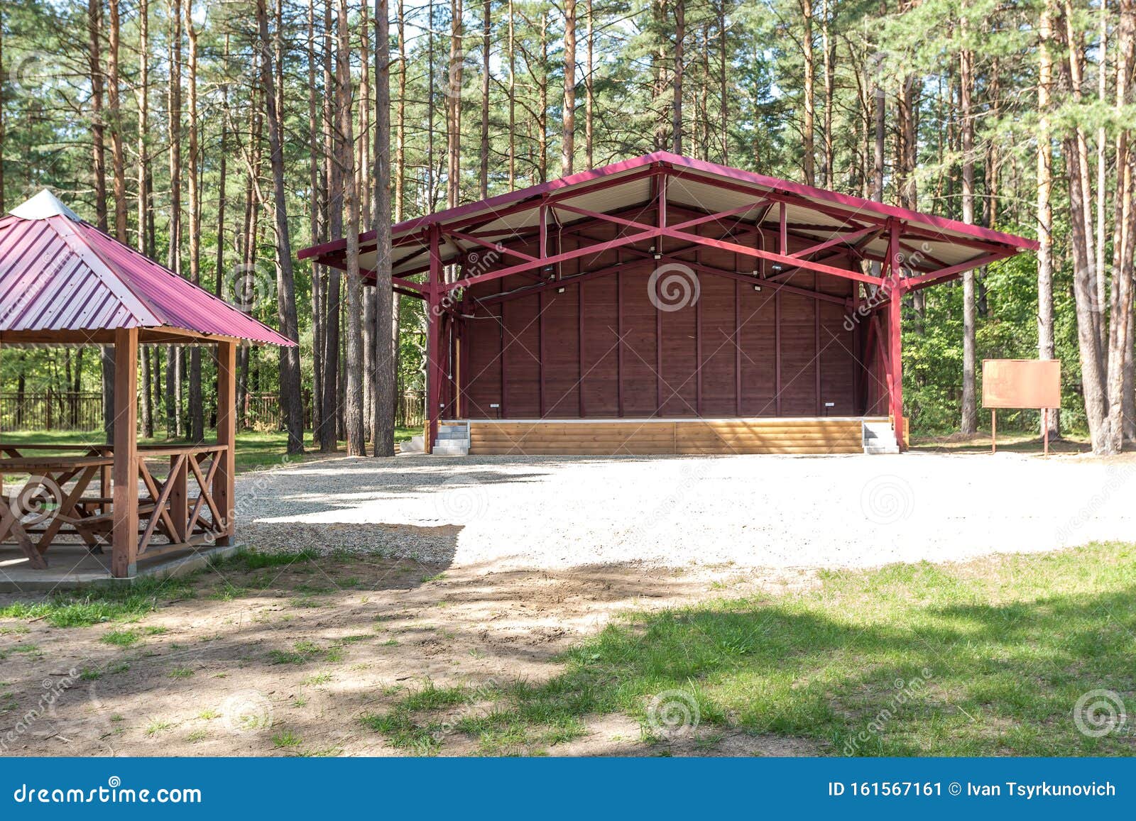 Summer Amphitheater in the Pinery Forest with Colored Benches Stock ...