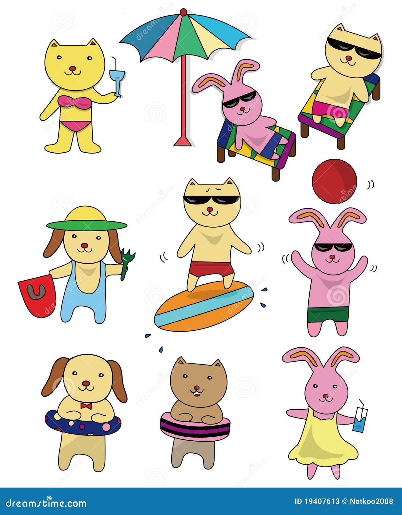 Summer animal set icon stock vector. Illustration of nature - 19407613