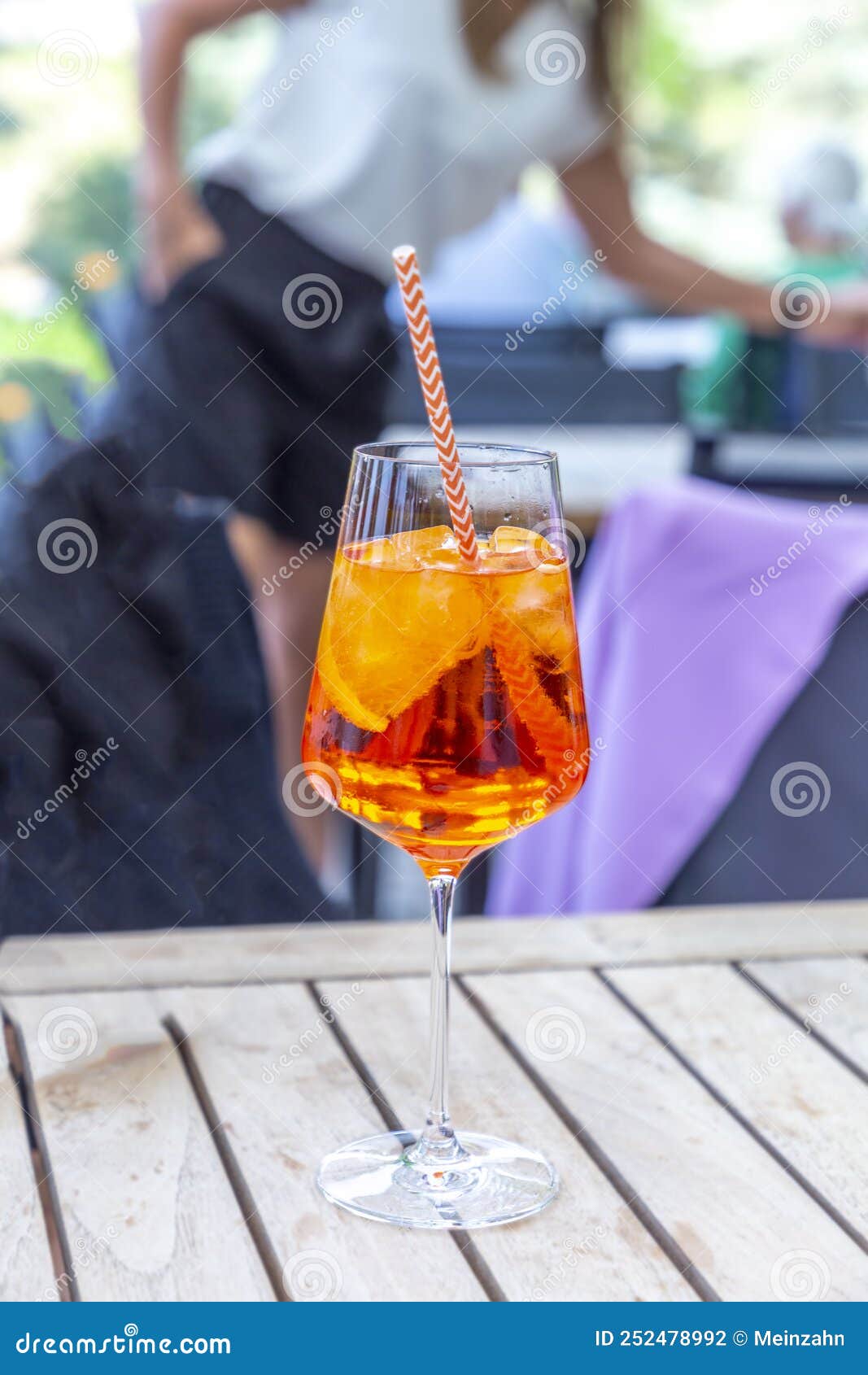 Summer Aperitif Drink with Ice and Straw on Outdoor Table Stock Photo ...