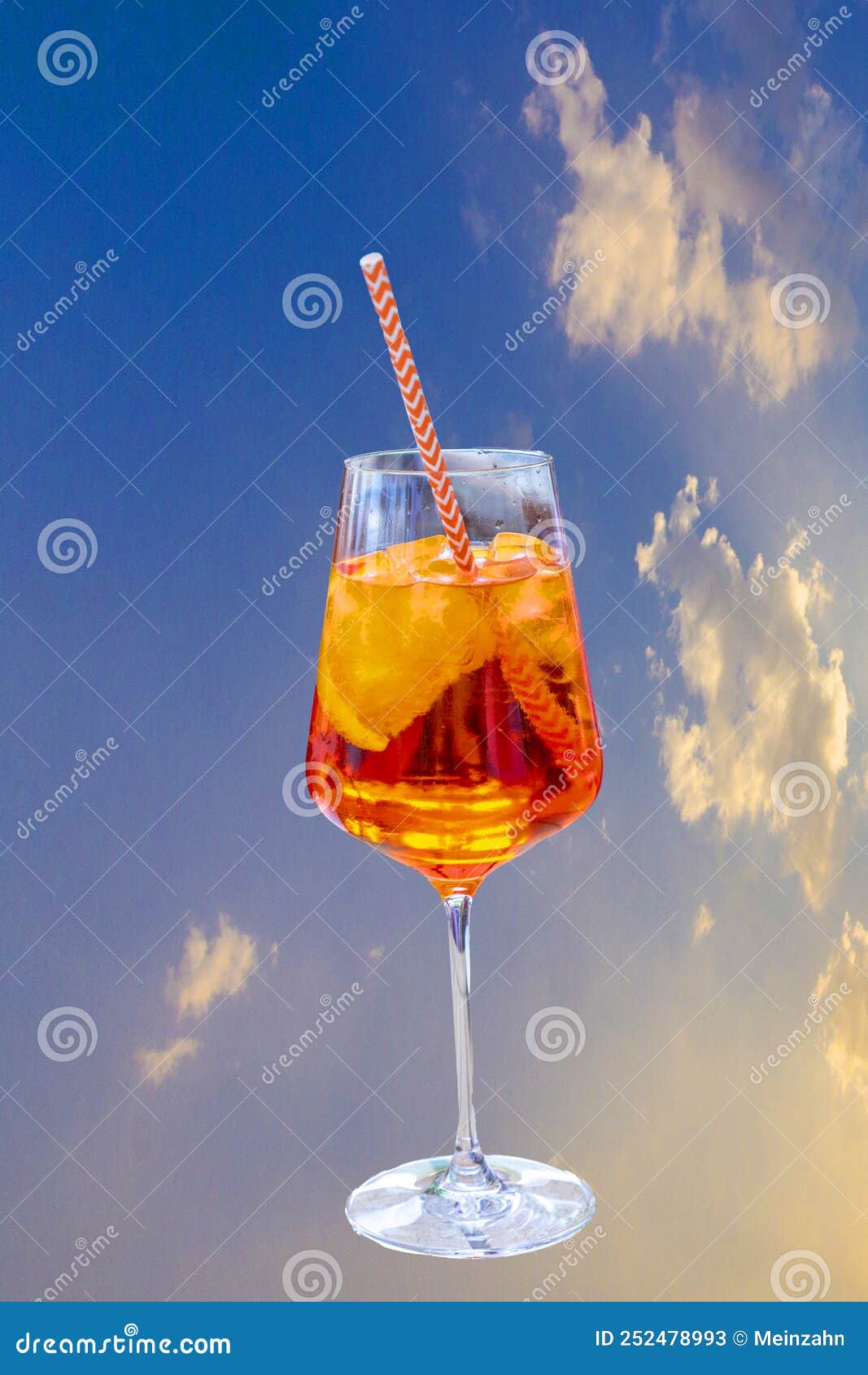 Summer Aperitif Drink with Ice and Straw on Outdoor Table Stock Image ...