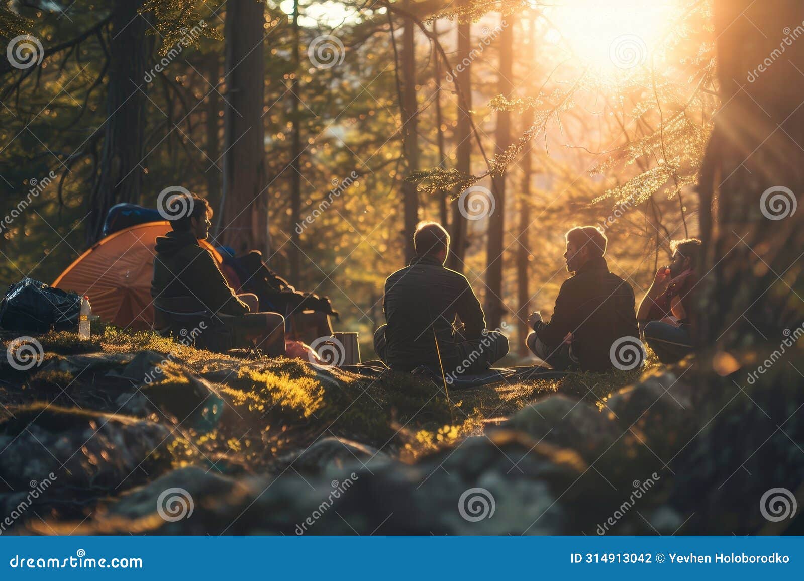 Summer. Authentic Outdoor Experiences. Friends Rest On The Forest With ...