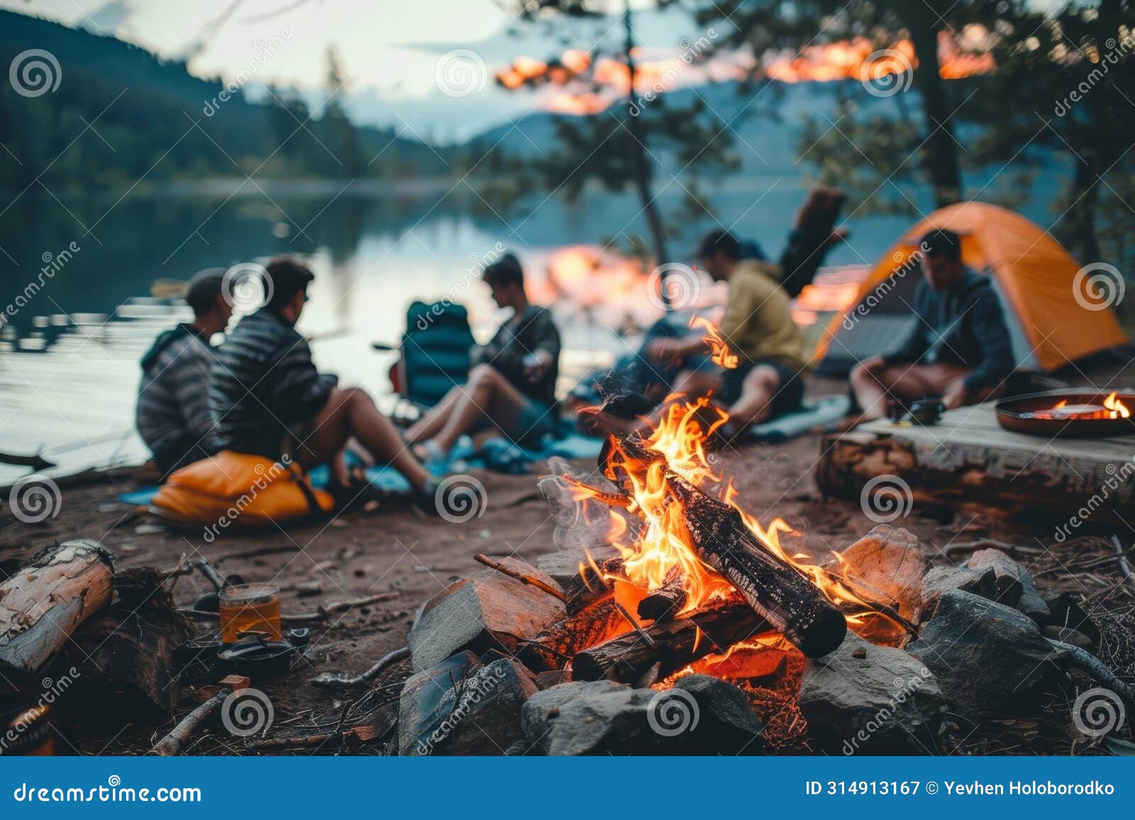 Summer. Authentic Outdoor Experiences. Friends Rest On The Forest With ...
