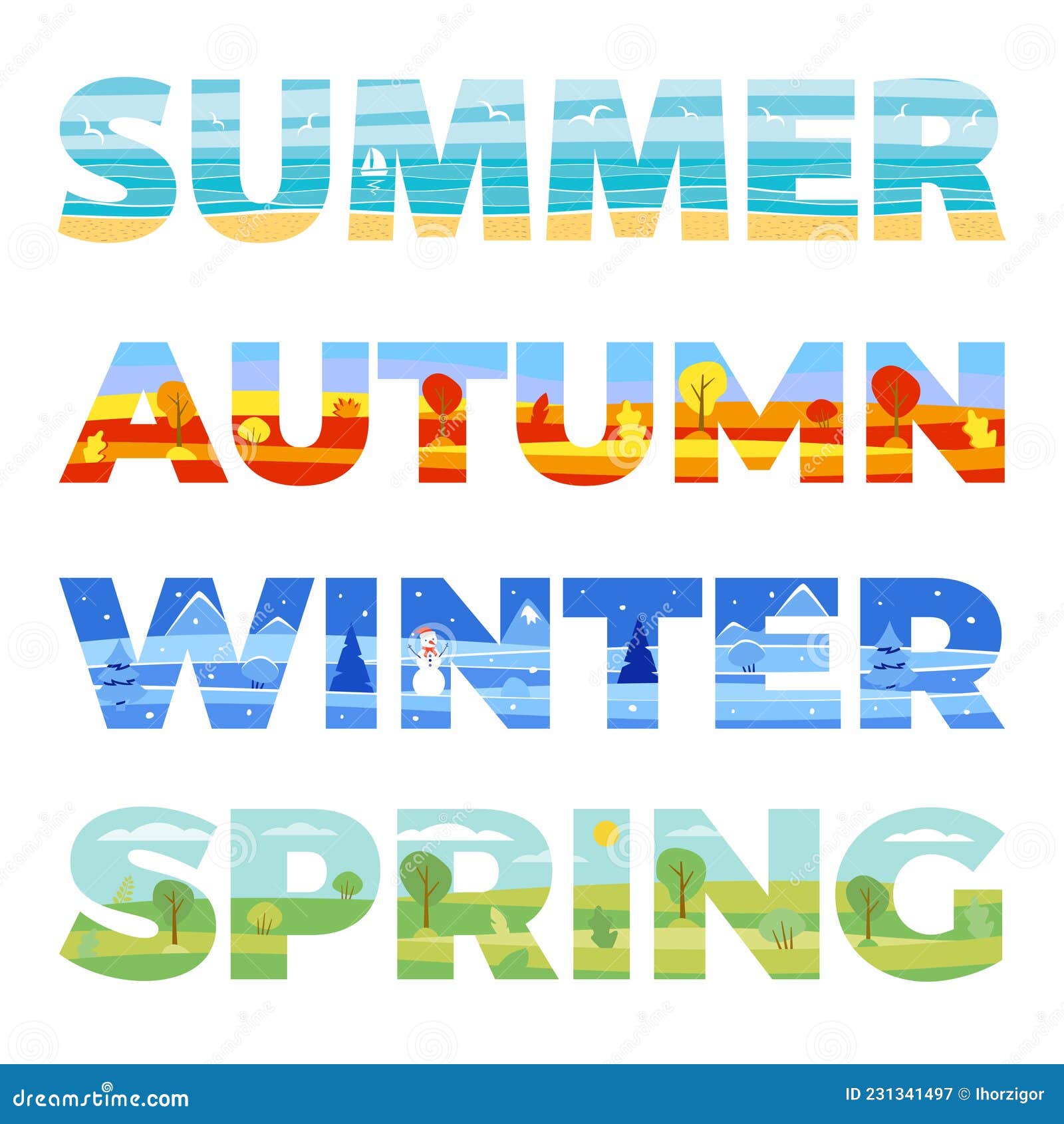 Summer Autumn Winter Spring Illustration in the Double Exposure ...