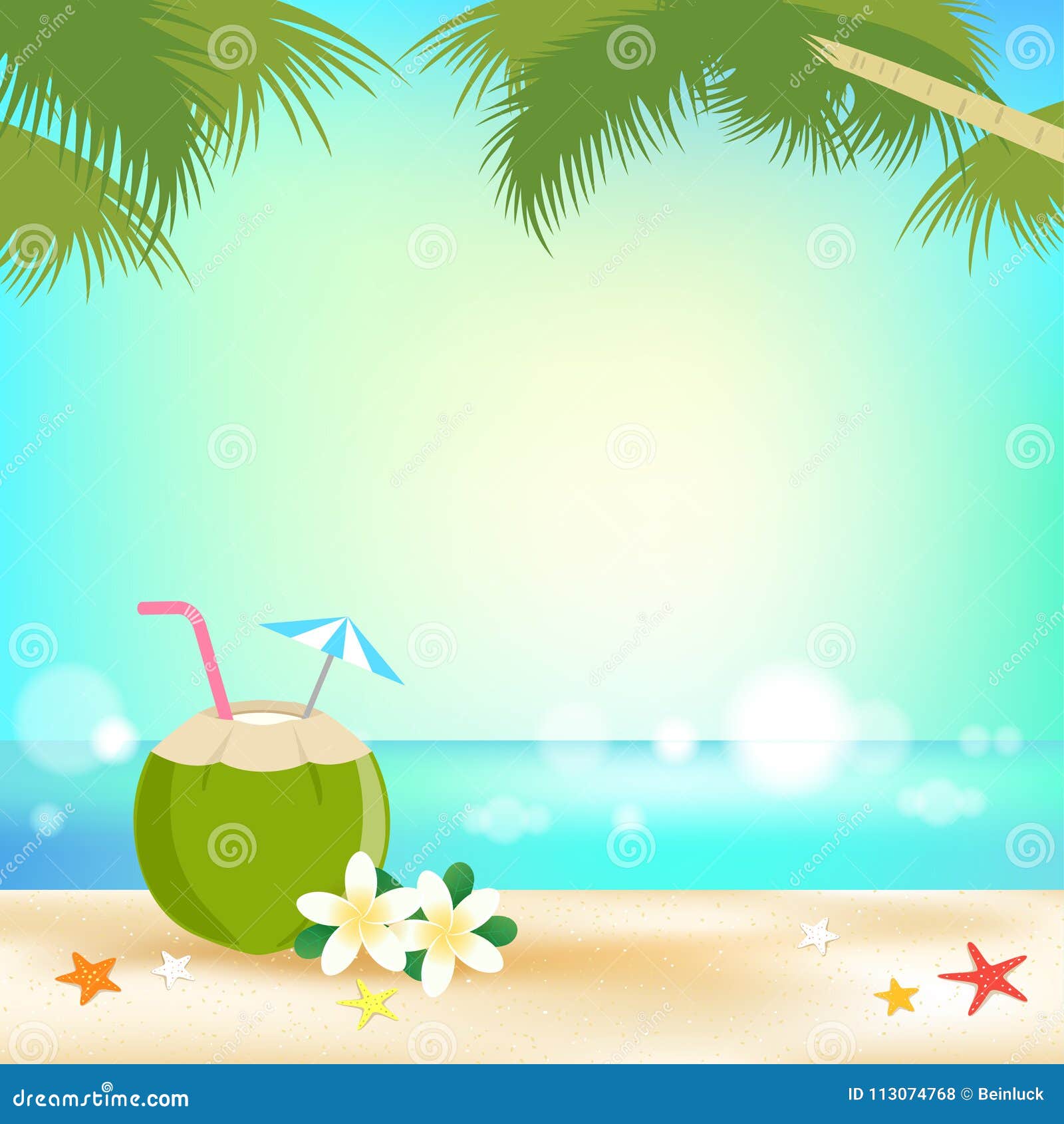 Summer Background Banner and Frame with Young Coconut Juice and Stock ...