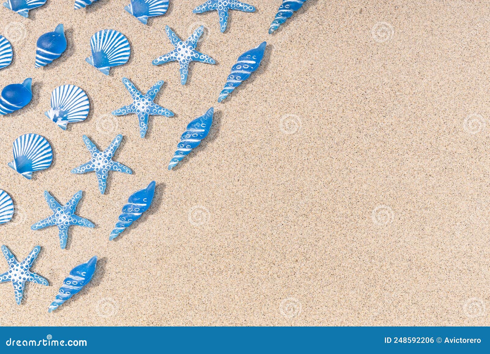 Summer Background with Blue Seashell Pattern on Beach Sand Background ...