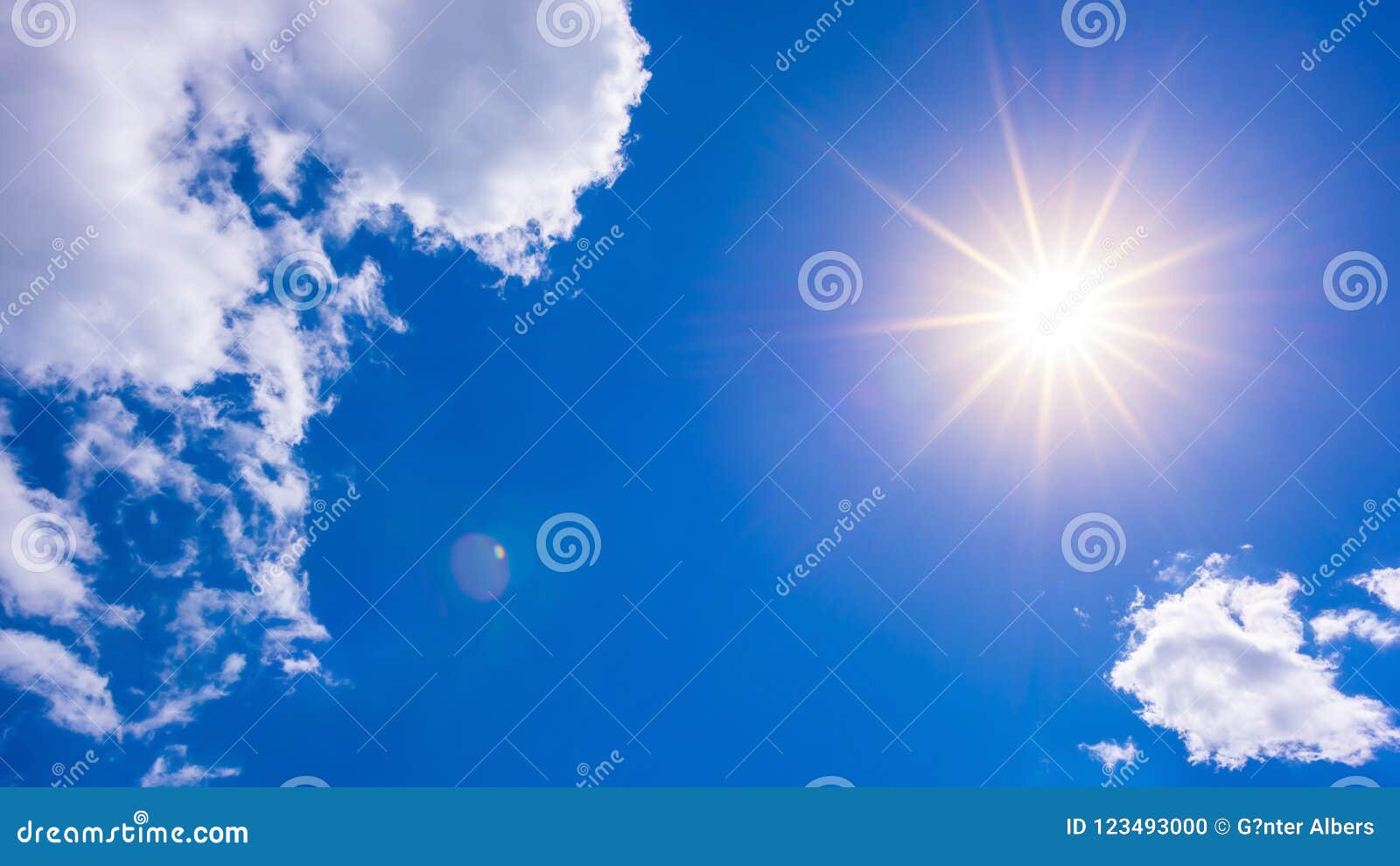 Summer Background with Blue Sky and Bright Sun Stock Photo - Image of ...