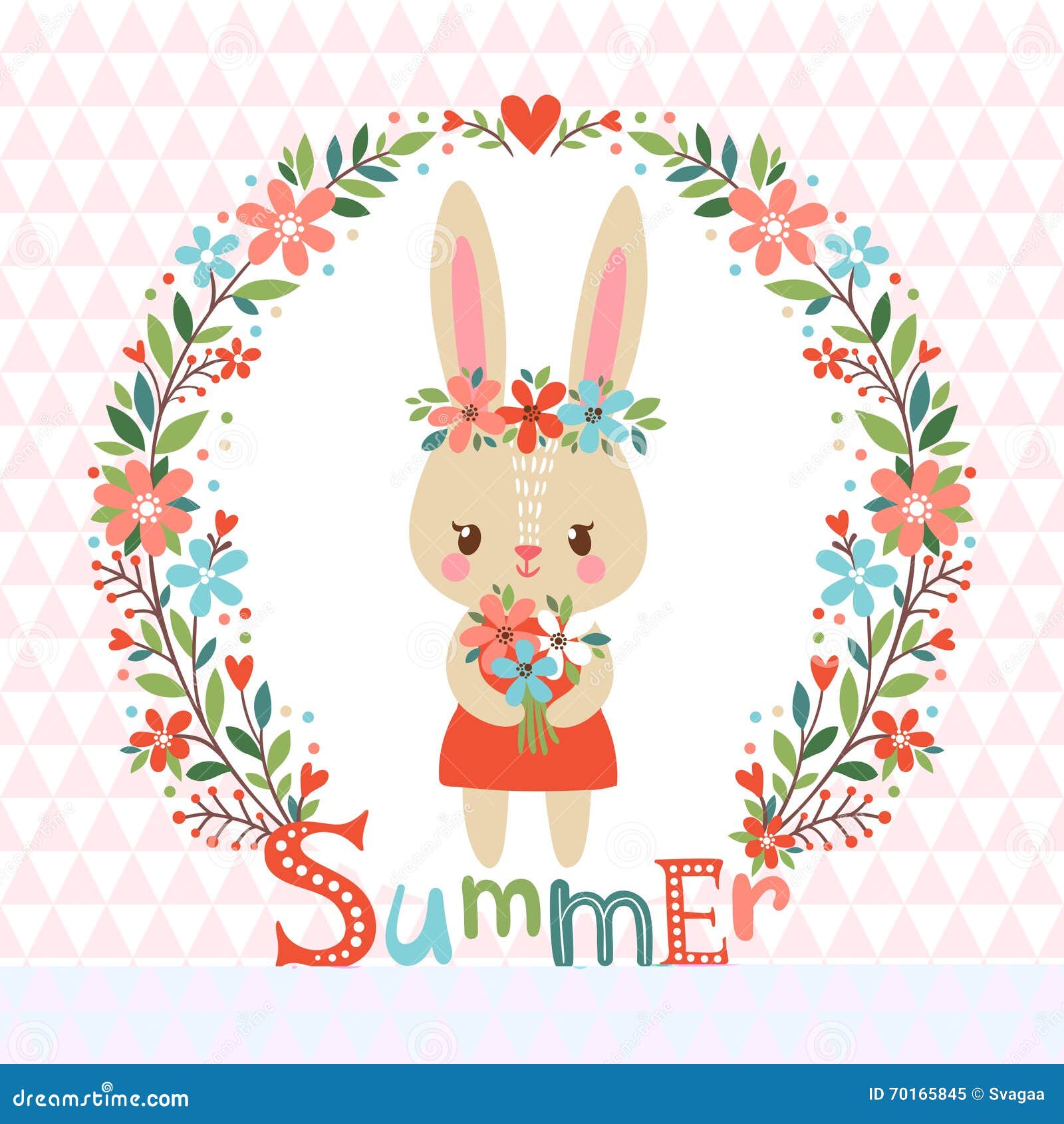 Summer Background with Cute Bunny. Stock Illustration - Illustration of ...