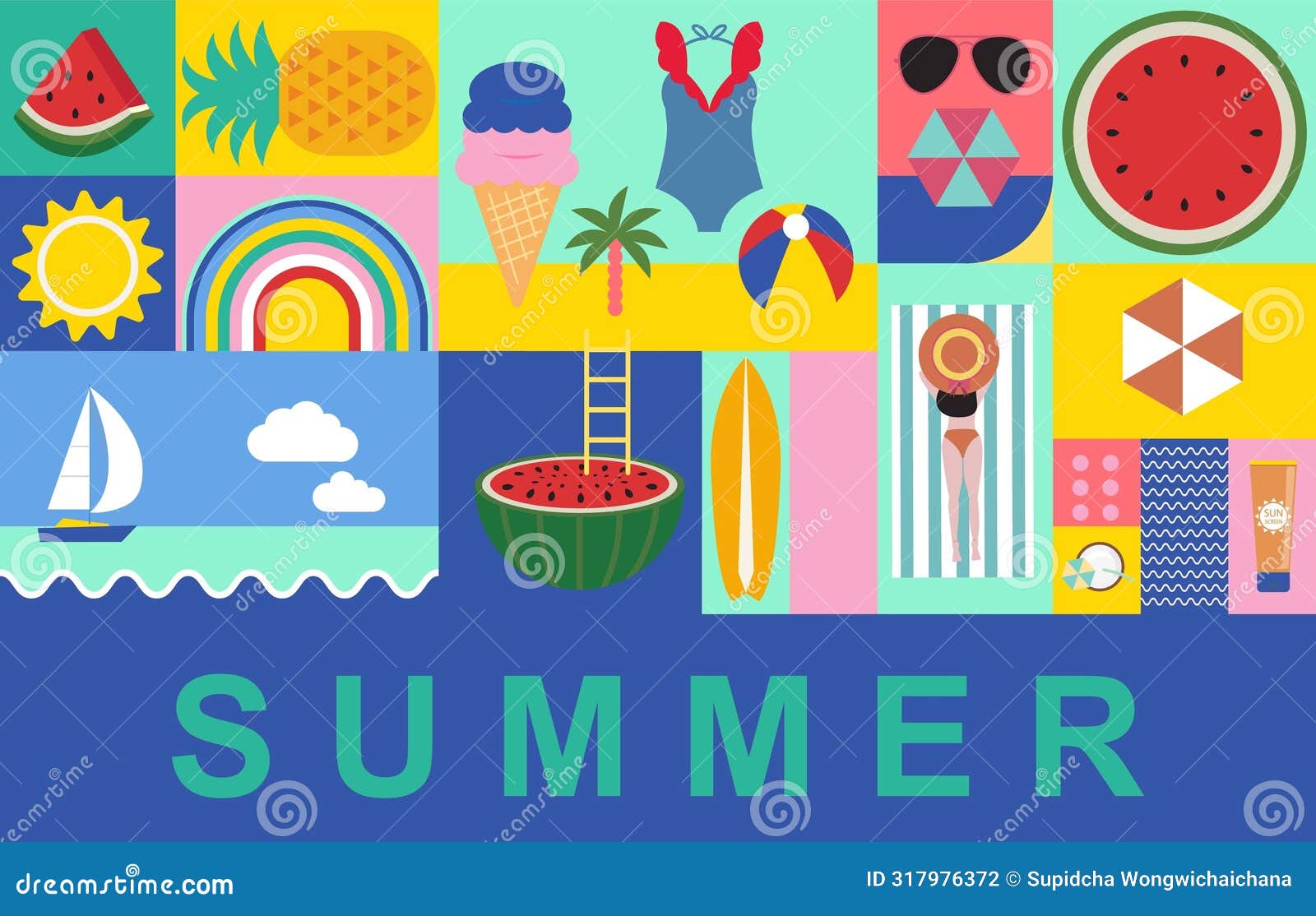 Summer Background with Geometric Style.illustration Vector for A4 ...