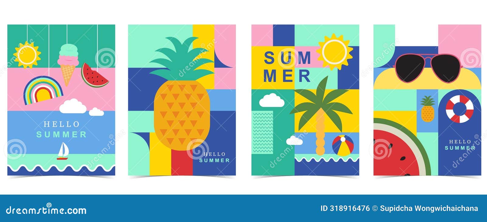 Summer Background with Geometric Style.illustration Vector for A4 ...
