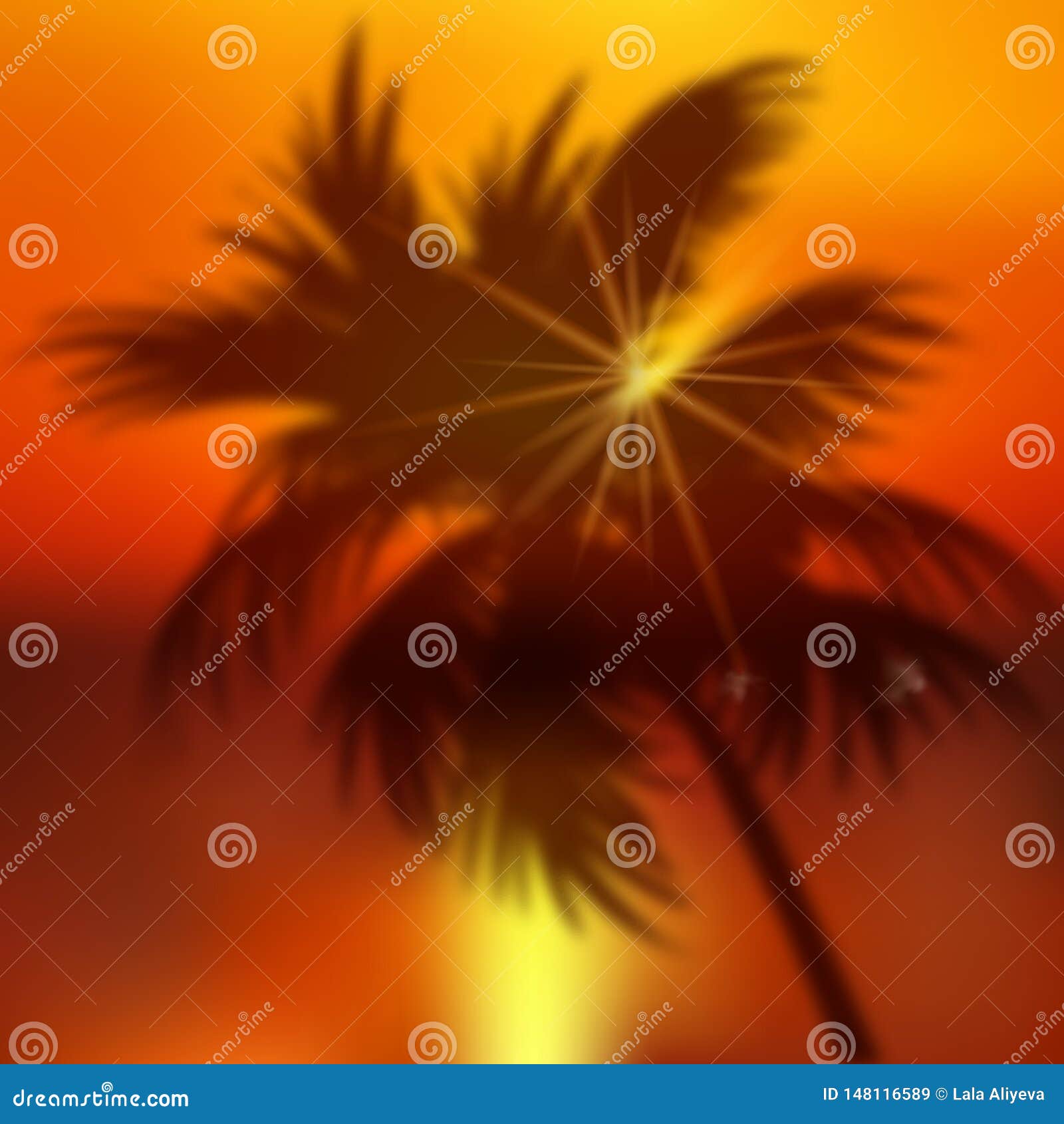 Summer Background With Palm Tree And Sunset. Vector. Stock Vector ...