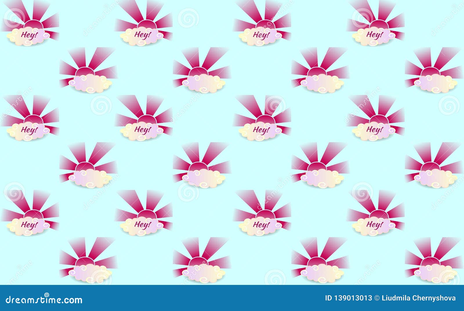 Summer Background with Pink Cloud and Sun. Greetings - Hey! Vector ...