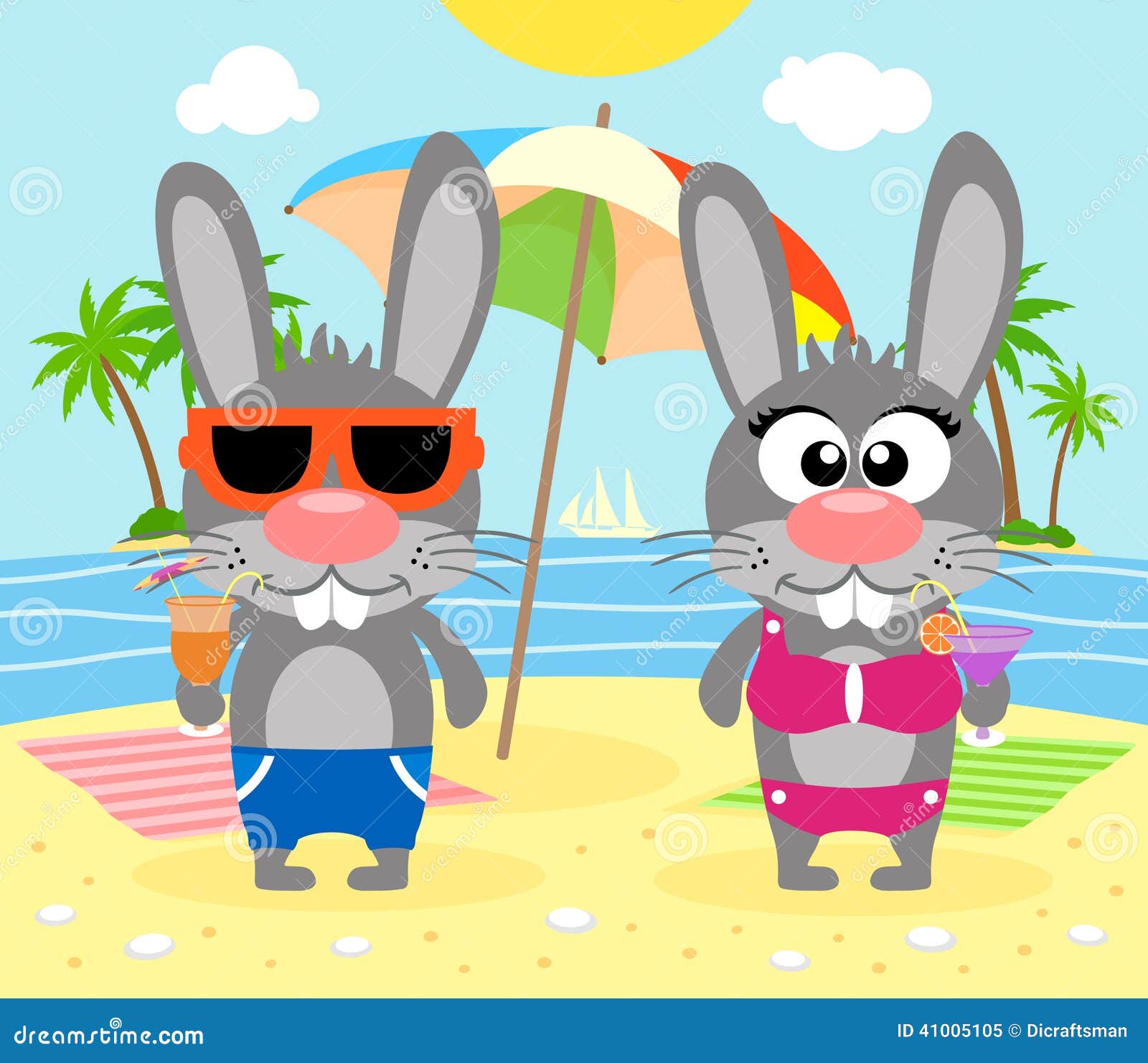 Summer Background with Rabbits Stock Vector - Illustration of shorts ...
