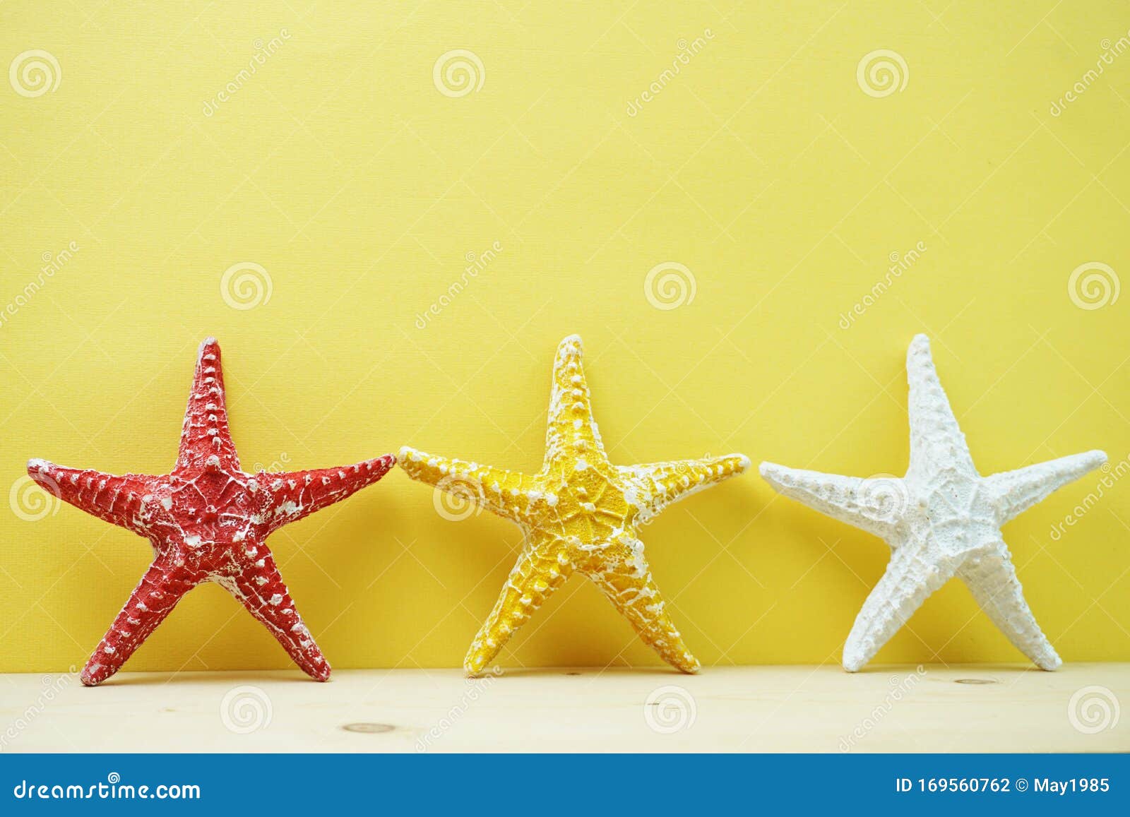 Summer Background Starfish Figure Decoration on Yellow Background Stock ...