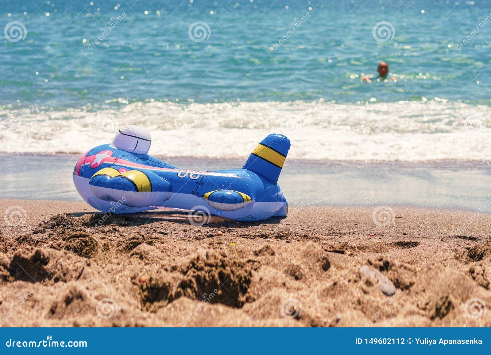 Summer Background with Warm Seashore and Floating Inflatable Circle ...