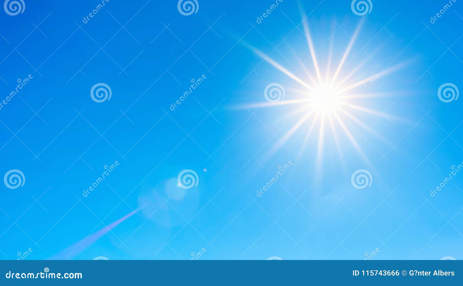 Blue sky with bright sun stock photo. Image of light - 115743666