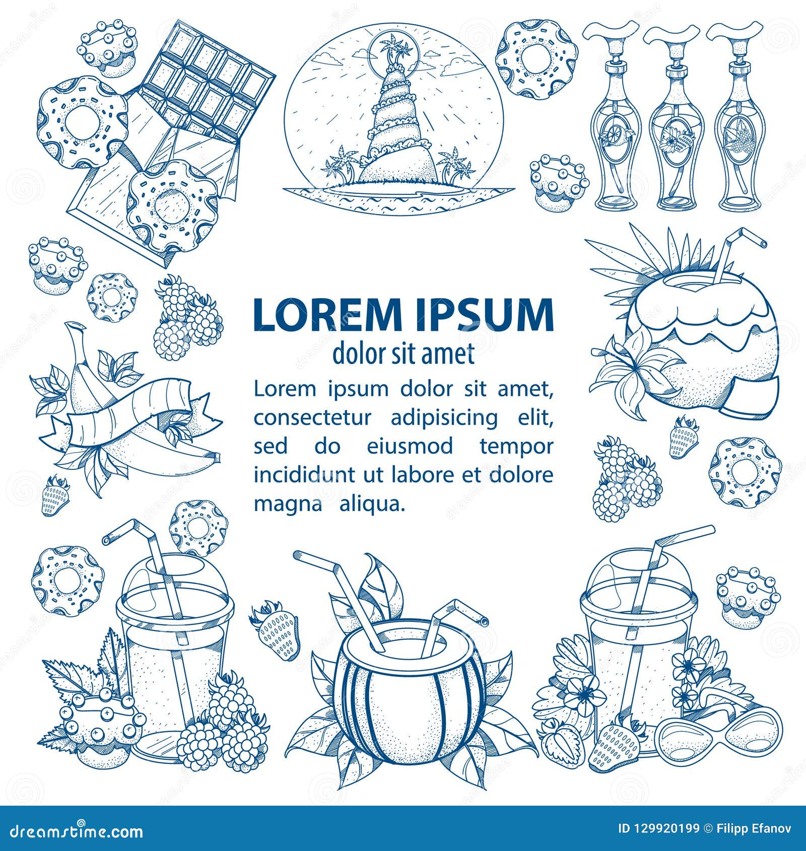 Summer Bar. Template for Posters, Booklets, with a Frame in the Form of ...