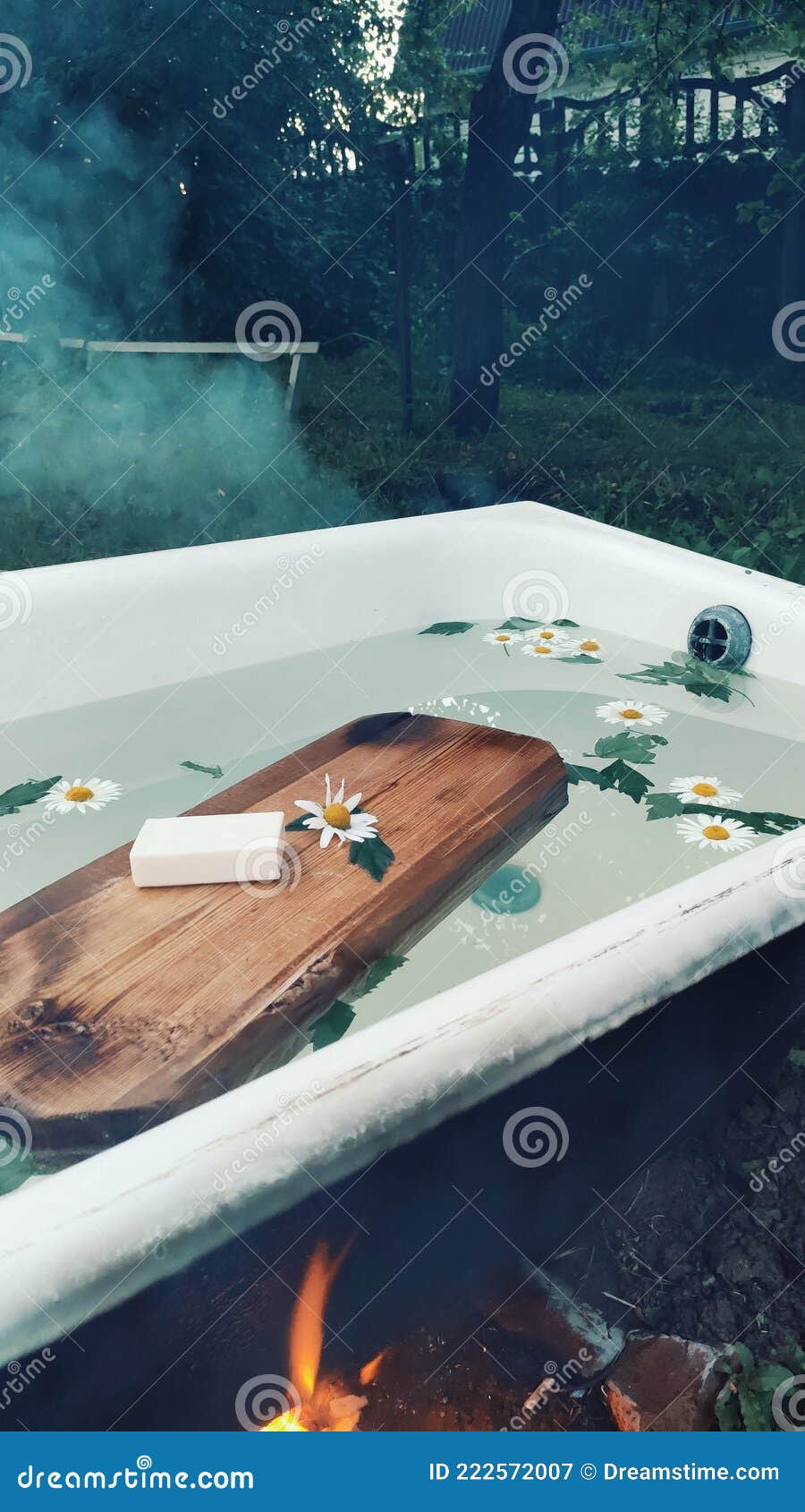 Summer bath with chamomile stock image. Image of summer - 222572007