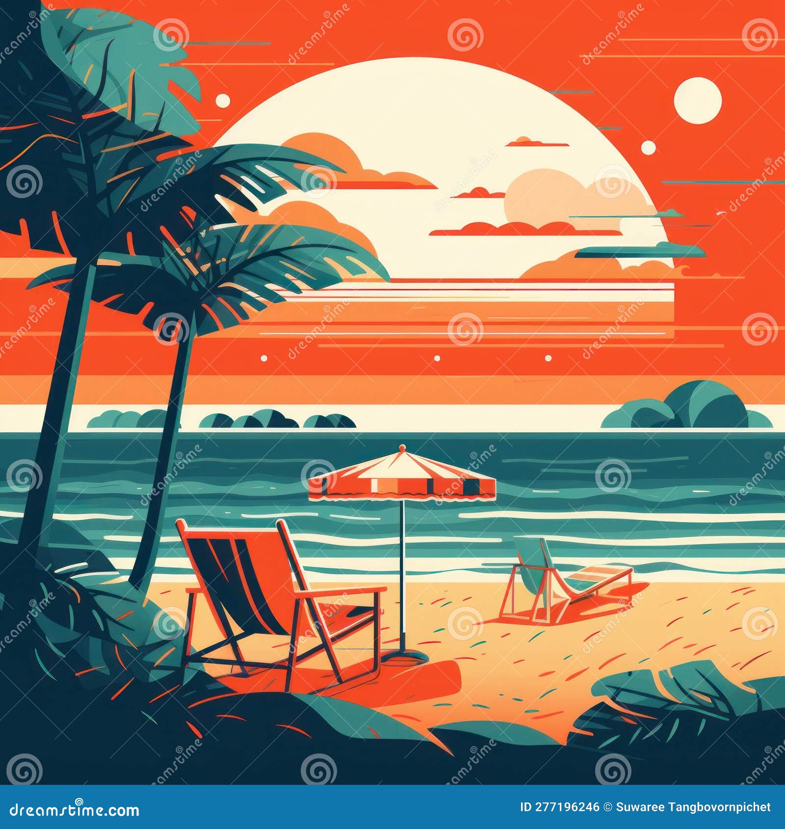 Summer Beach Background Art Retro Y2k Style Illustration Stock ...