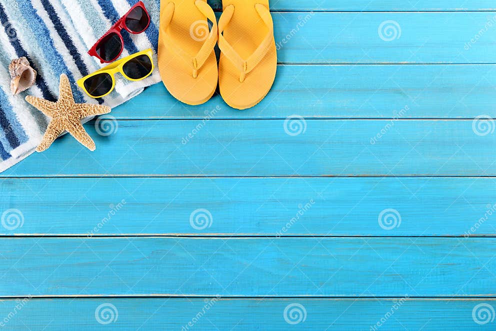 Summer Beach Background Border, Flip Flops, Starfish, Copy Space Stock ...