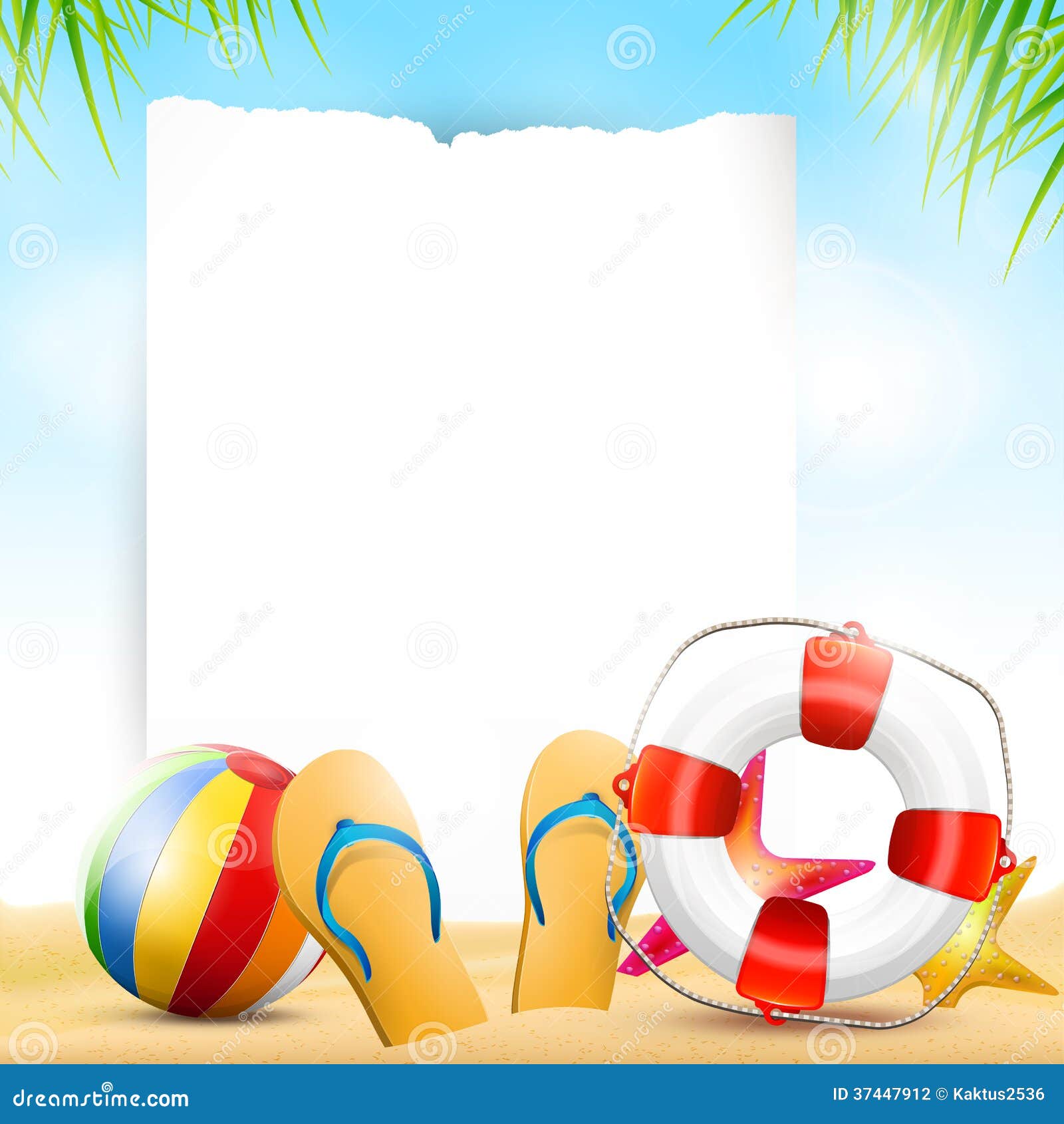 Summer Beach Background with Empty Paper Stock Vector - Illustration of ...