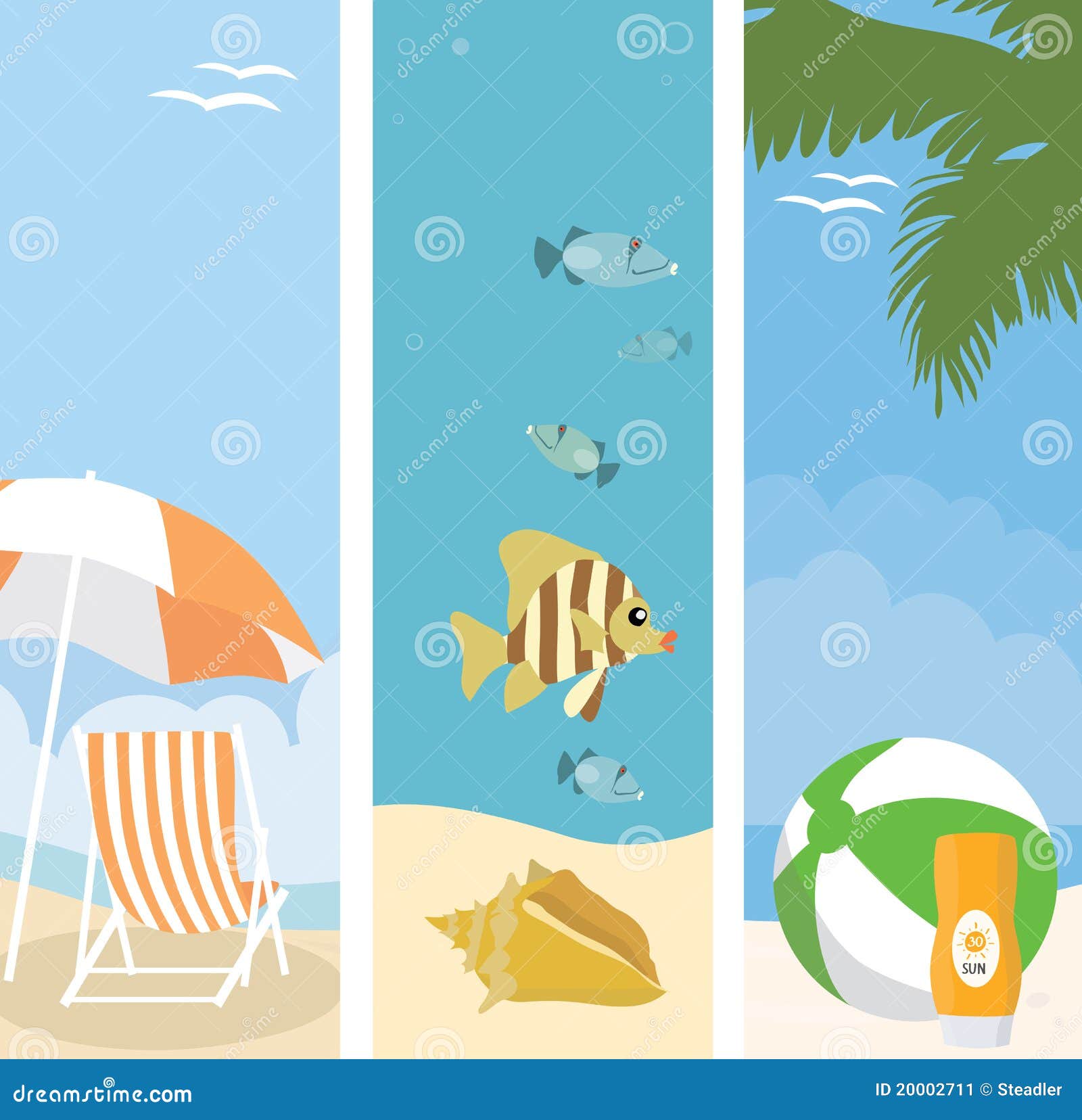 Summer Beach Banners Illustration Stock Illustration - Illustration of ...