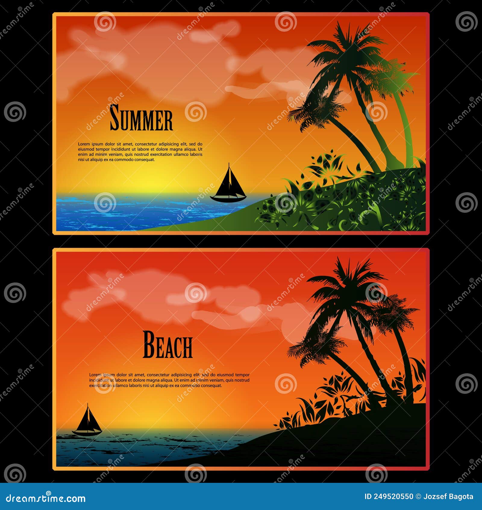 Summer Beach Banners Set stock vector. Illustration of freedom - 249520550