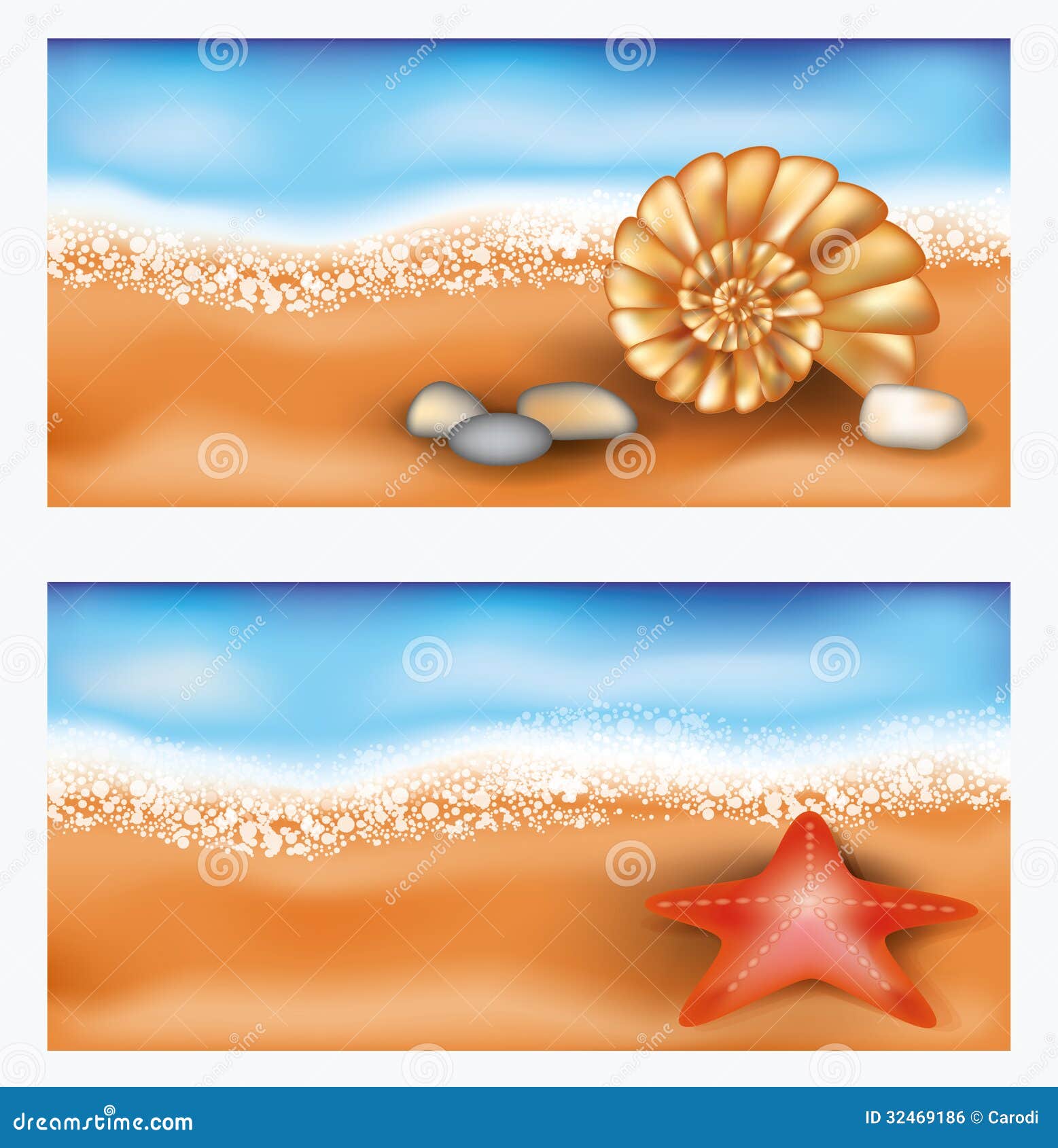 Summer Beach Banners with Starfish and Seashell Stock Vector ...