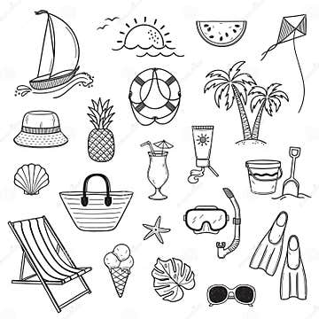 Summer and beach doodles stock vector. Illustration of pineapple ...