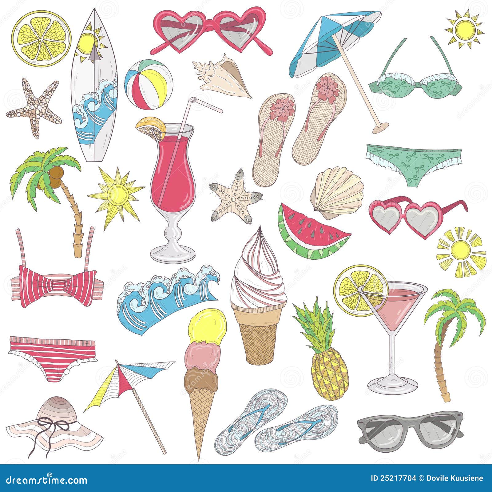 Summer beach elements set. stock vector. Illustration of cute - 25217704