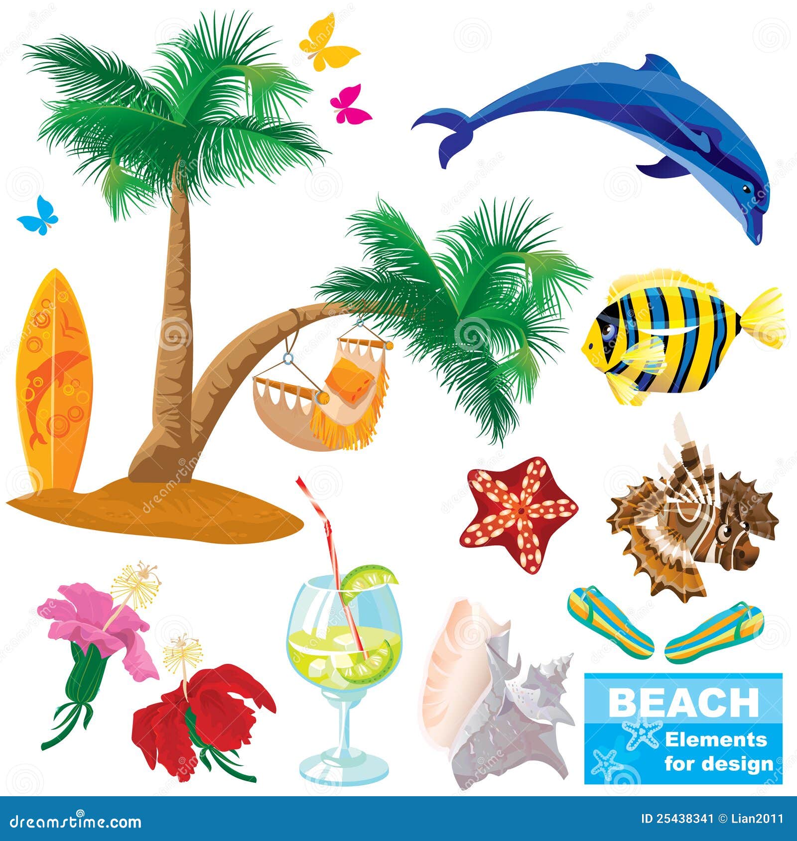 Beach Elements Set Top View Poster Vector Illustration | CartoonDealer ...